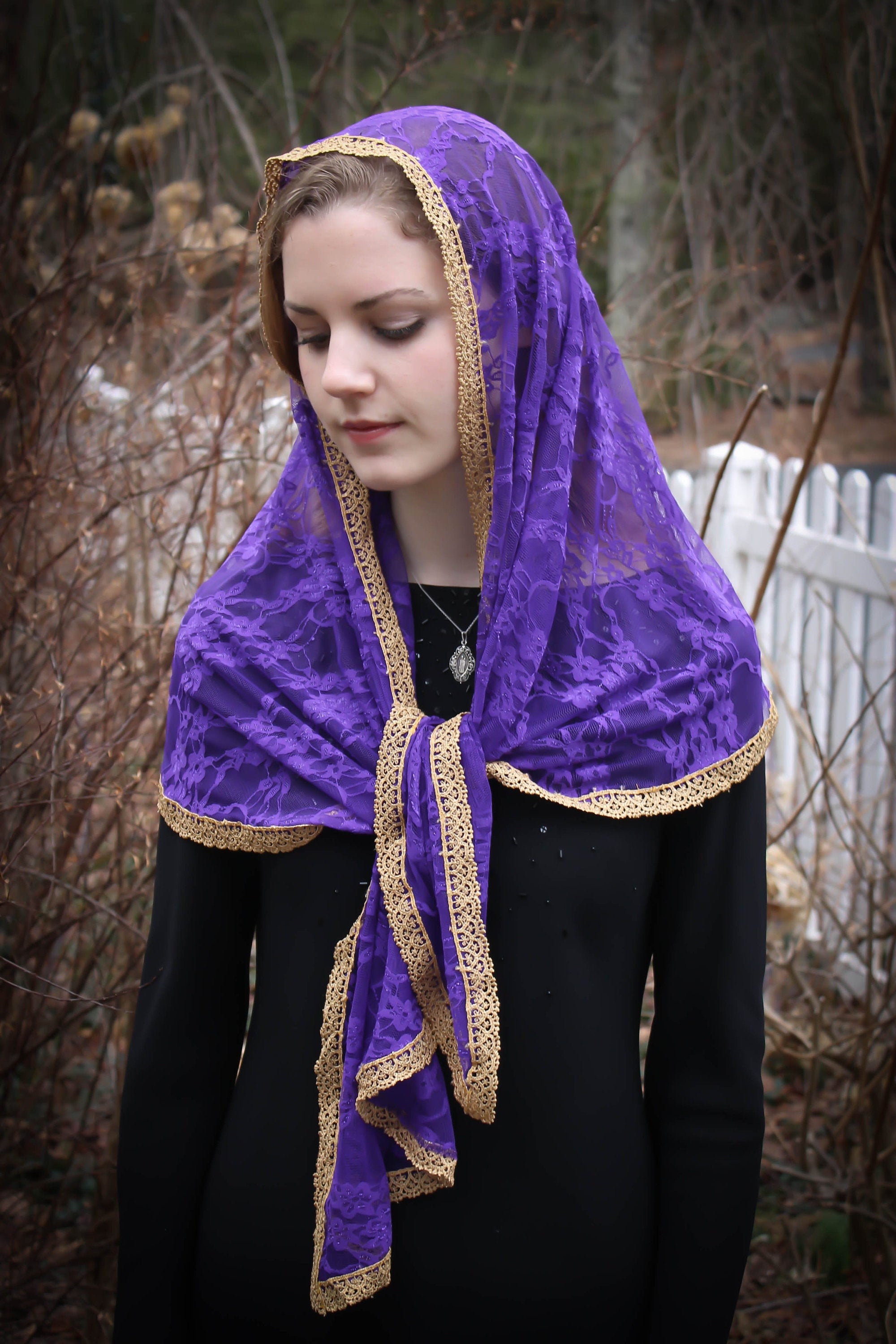 Evintage Veils~ Our Lady of the Fields Purple Wildflowers Chapel Veil ...
