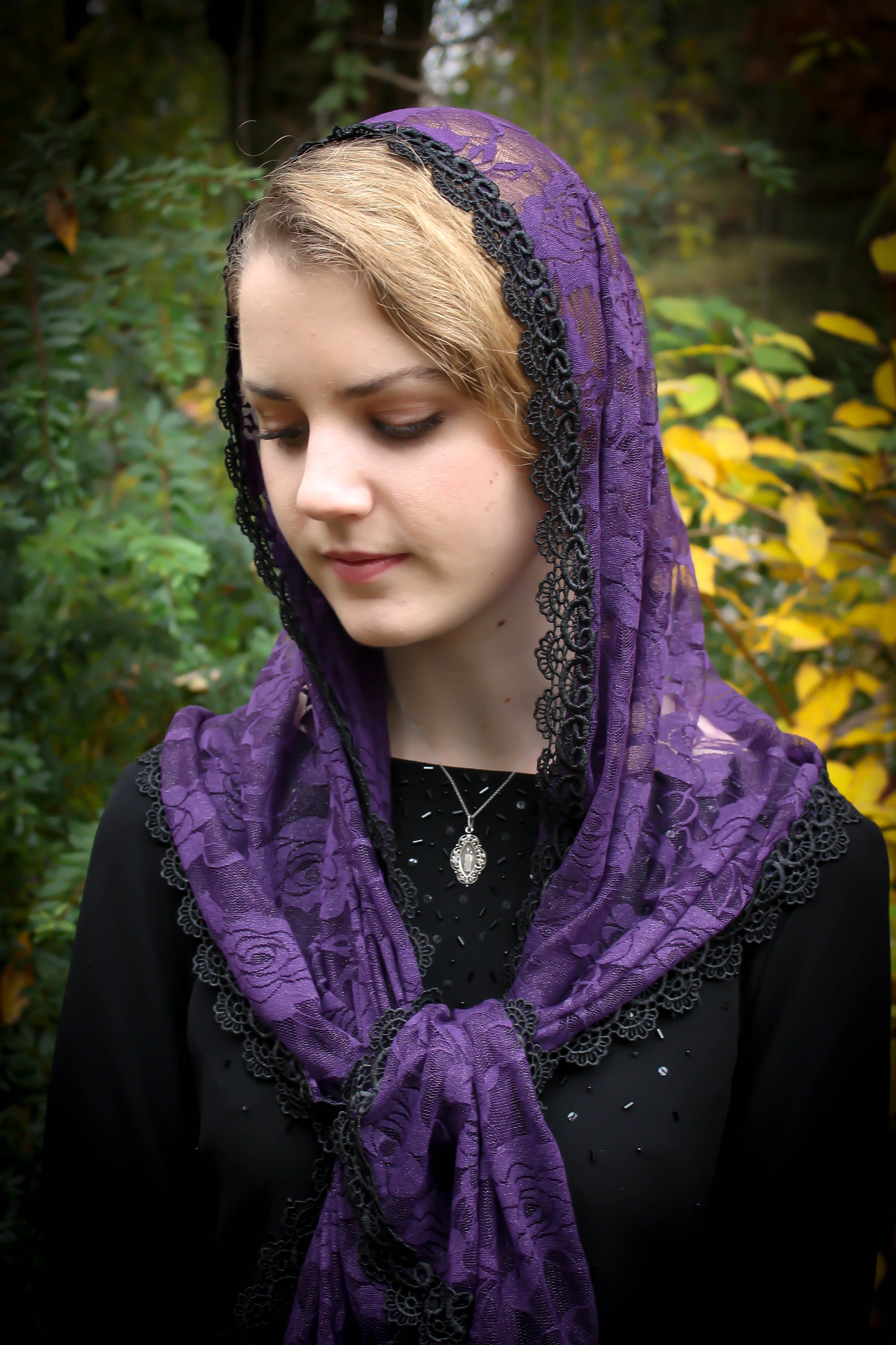 Evintage Veils~Our Lady of the Fields Purple Roses Chapel Veil Mantilla ...