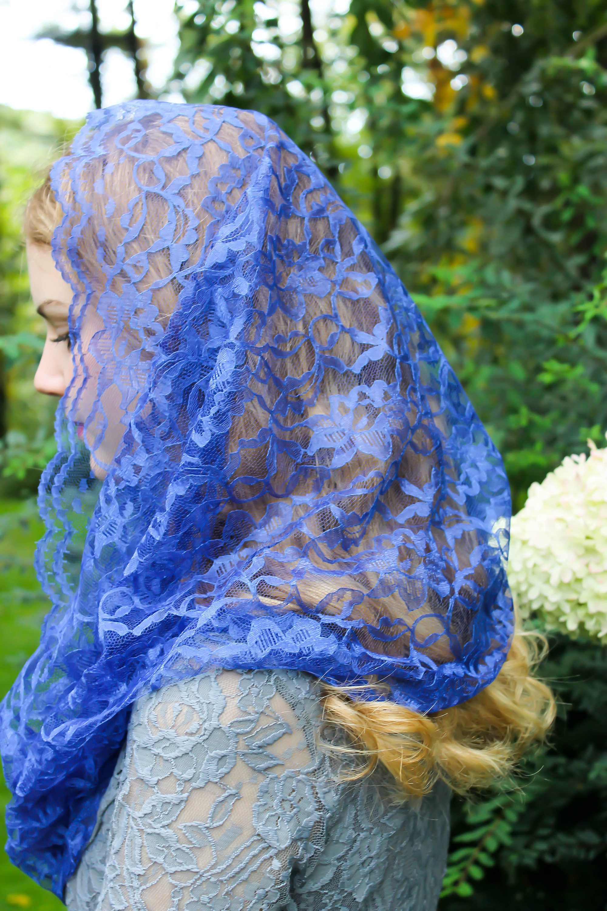 Evintage Veils: READY TO SHIP Marian Blue Soft Lace Infinity Chapel ...