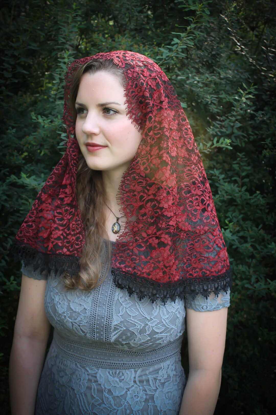 Evintage Veils~ Sacred Heart Deep Red Lace Vintage Inspired Lace Chapel ...