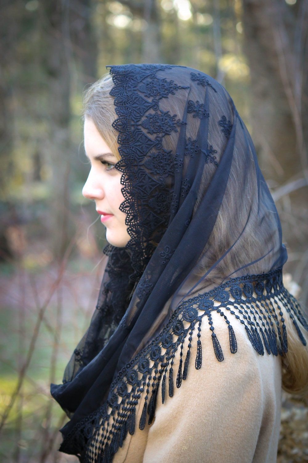 Evintage Veils~ French Lace Chapel Veil Mantilla Infinity Veil Latin ...
