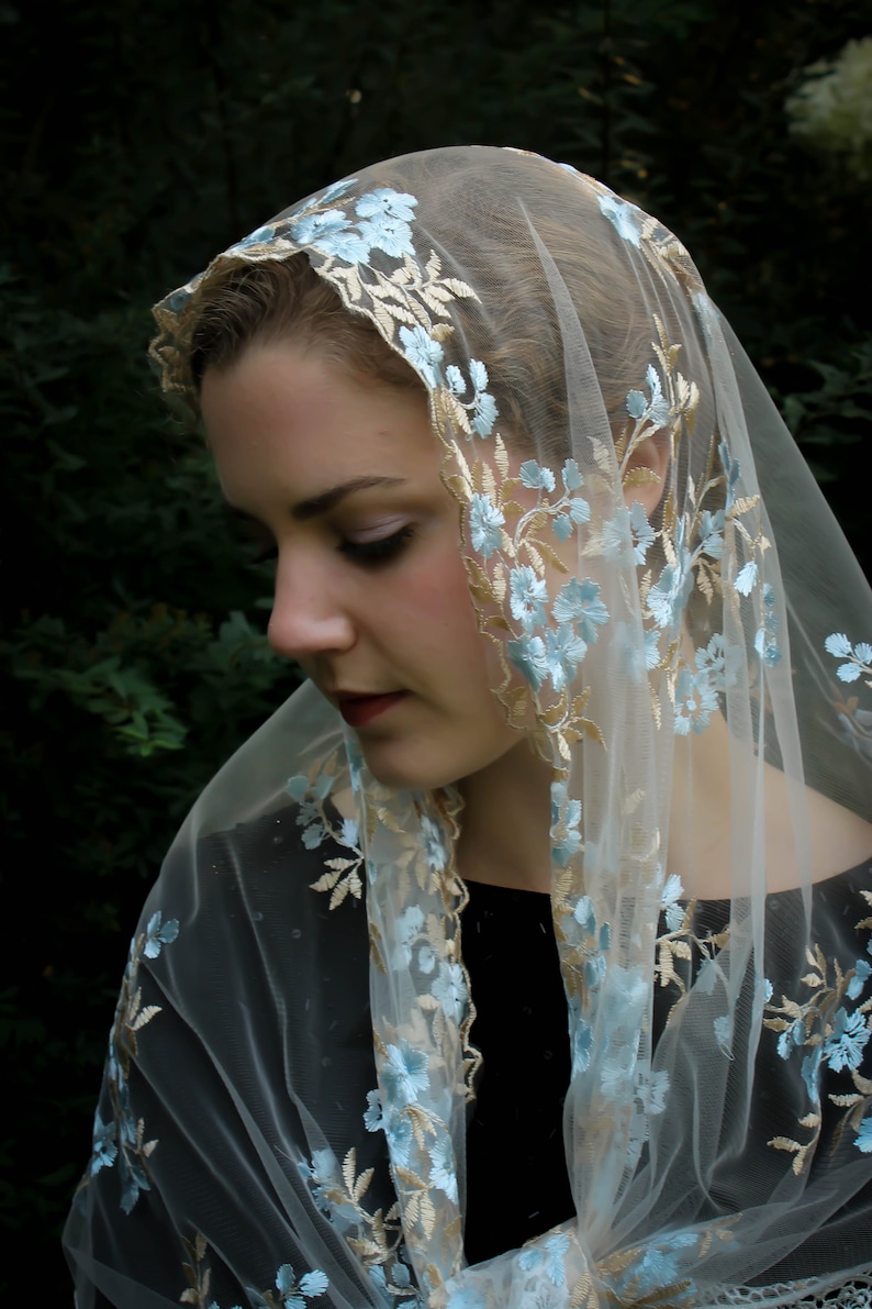 Evintage Veils~ Our Lady of the Rosary "joyful Mysteries" Marian Blue ...