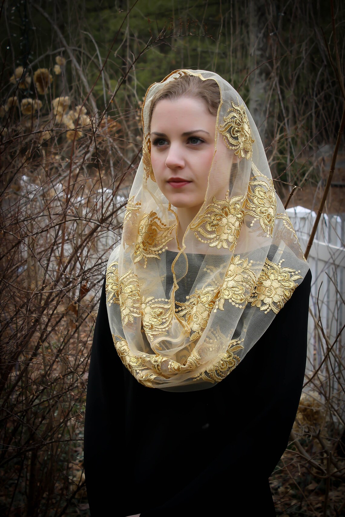 Evintage Veils~ Queen of Peace White/silver OR Gold on Champagne Sequin ...