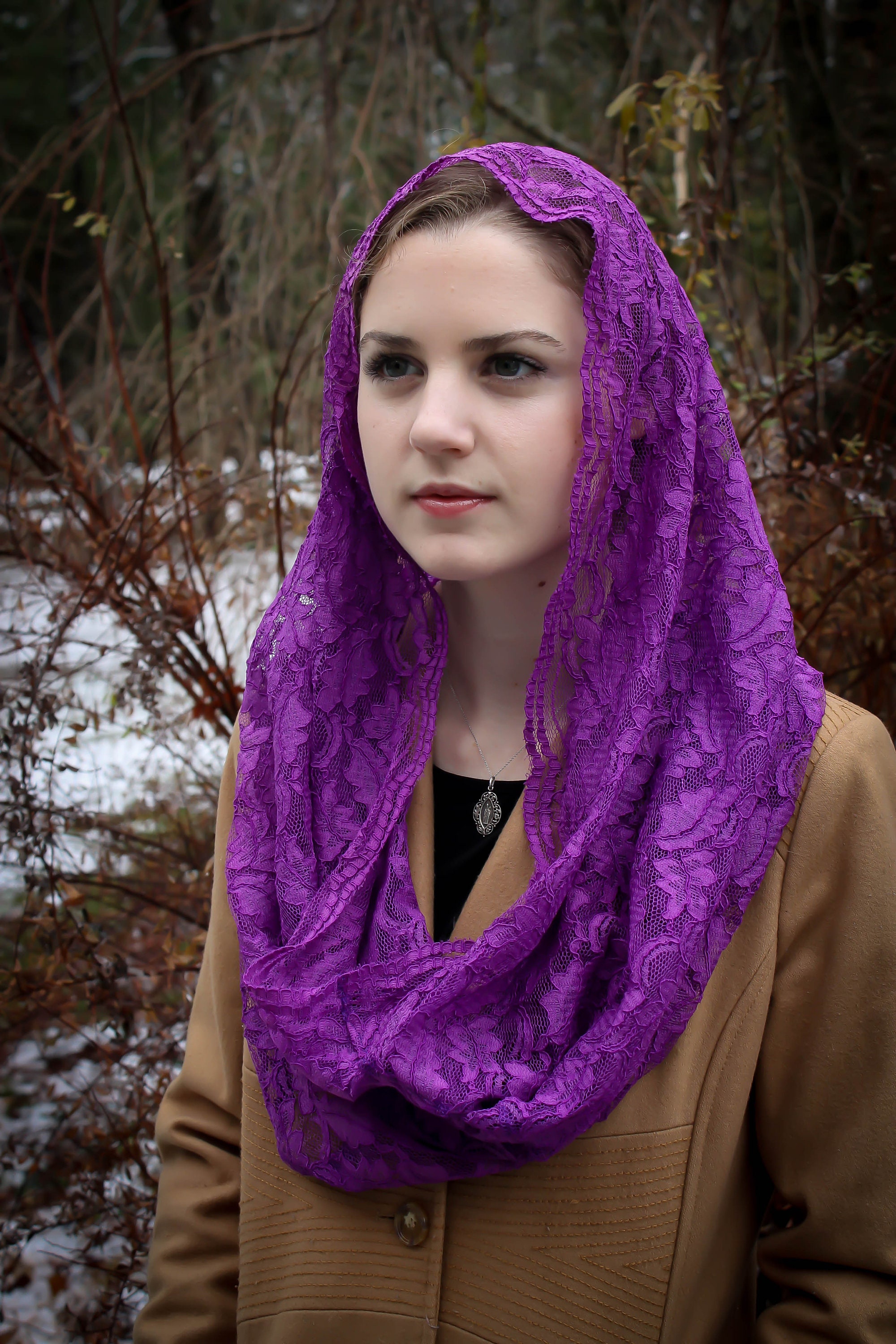 Evintage Veils~ Regina Caeli Advent/Lent Rich Purple Embroidered Lace ...