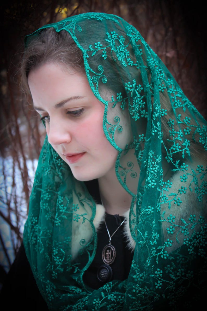 Evintage Veils~ READY TO SHIP Queen of Peace Embroidered Lace Chapel ...