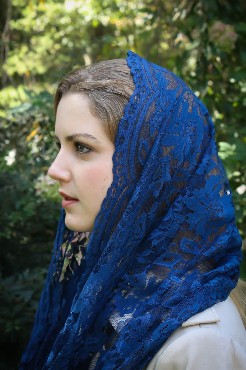 Evintage Veils: Ready to Ship Our Lady Queen of Peace Royal Blue French ...