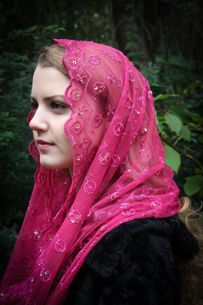 Evintage Veils~ READY TO SHIP Dark Rose Beaded Embroidered Lace Chapel ...