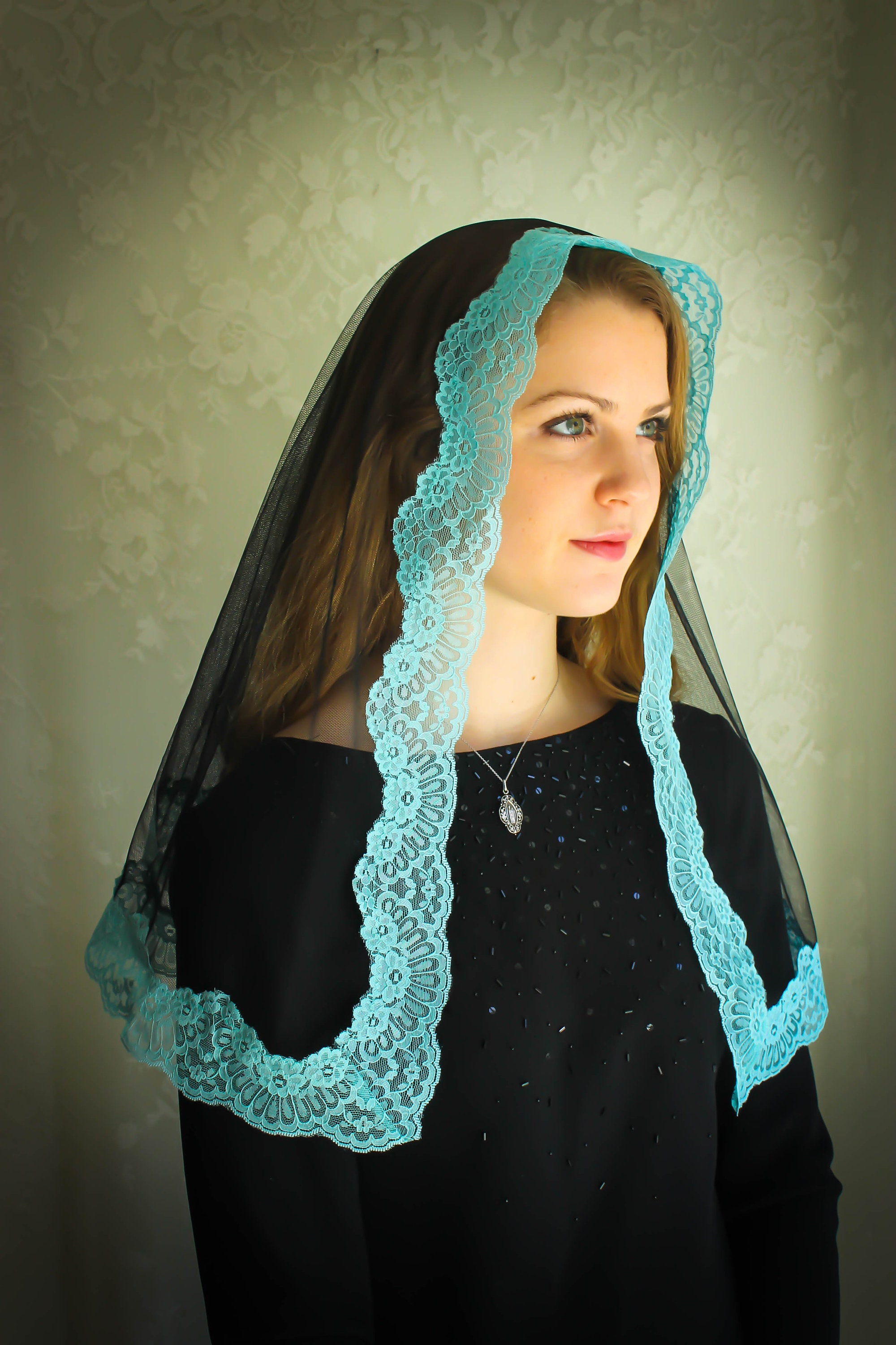 Evintage Veils~ Our Lady of the Rosary Joyful Mysteries Seafoam Green ...