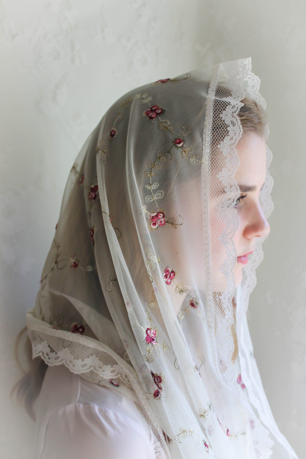 Evintage Veils~St Therese Little Flower Veil Lace Chapel Veil Mantilla ...