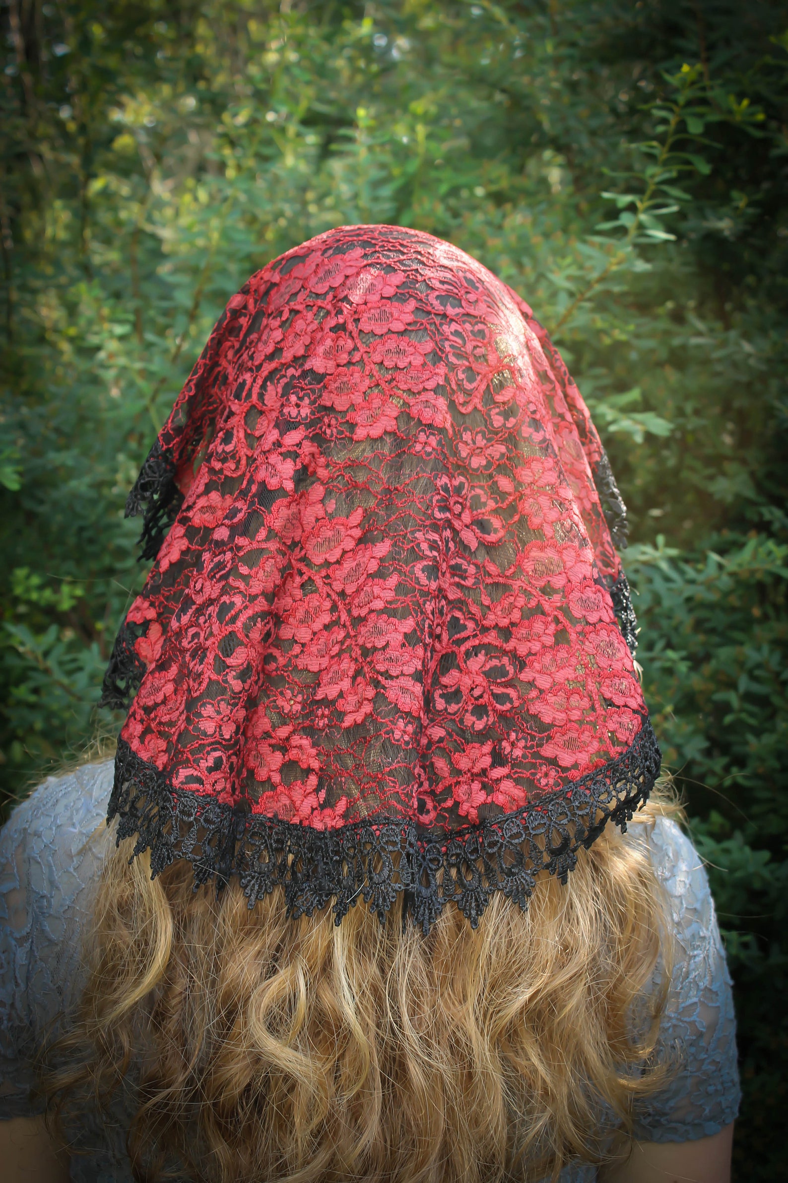 Evintage Veils~ Sacred Heart Deep Red Princess Style Spanish Lace Trim ...