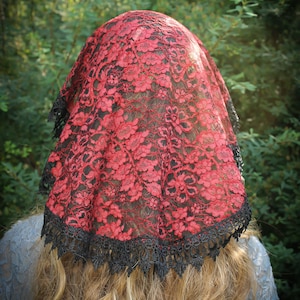 Evintage Veils~ Sacred Heart Deep Red Princess Style Spanish Lace Trim ...
