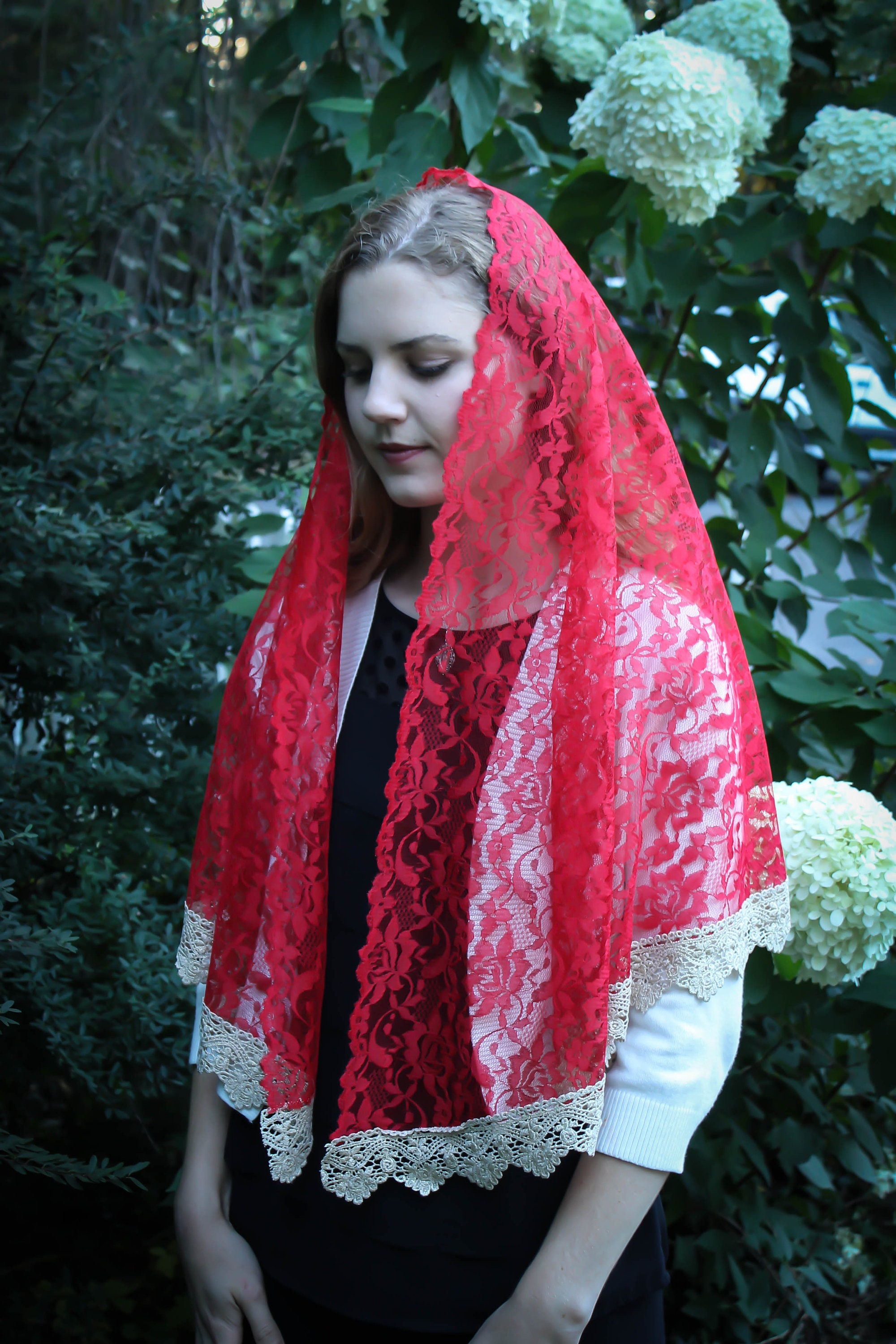 Evintage Veils~ Lovely Pentecost Red/Gold or Ivory/Gold Embroidered ...