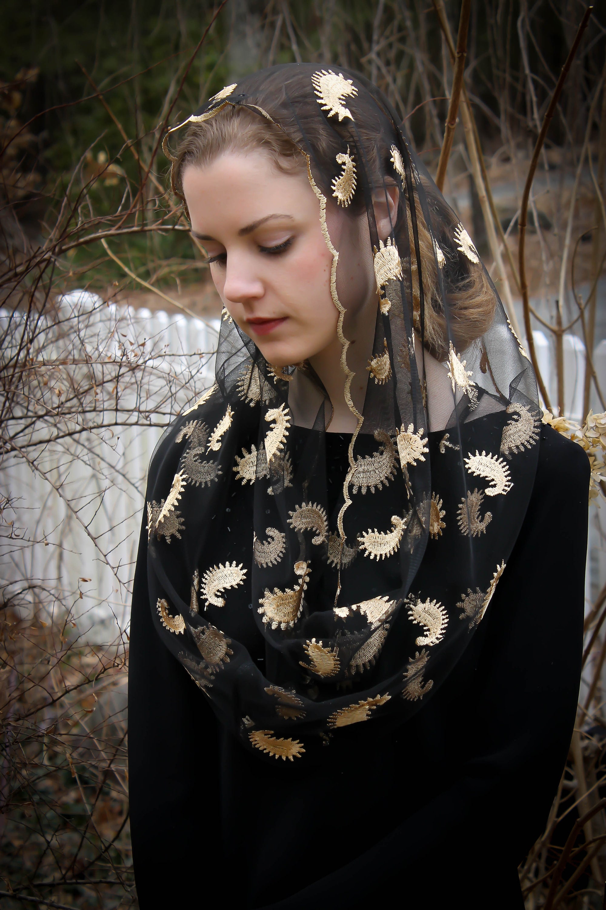 Evintage Veils~ NOT QUITE PERFECT Queen of Peace Soft Black & Gold ...