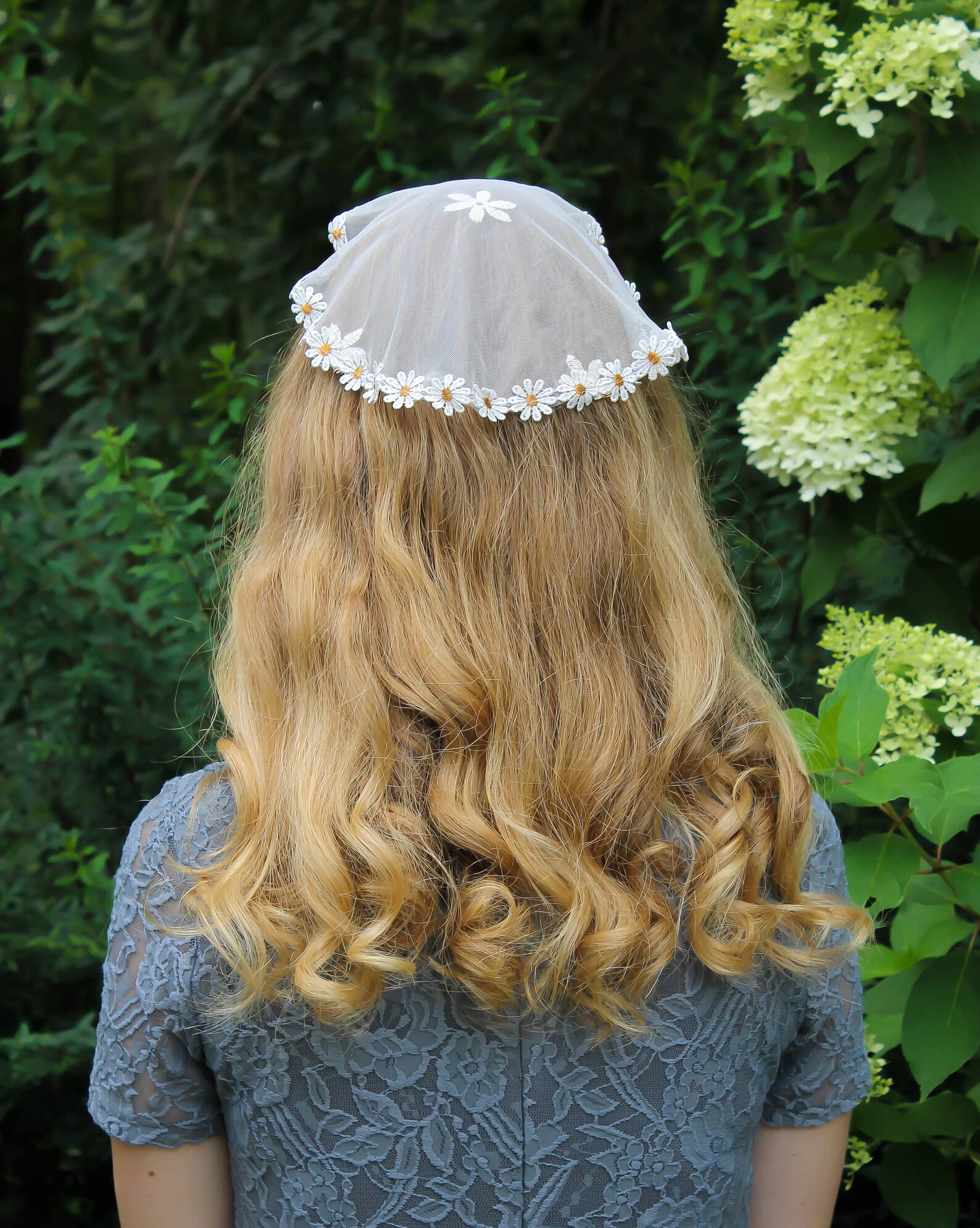 Flower Circle Daisy Chain Ivory Lace Chapel Cap | Etsy