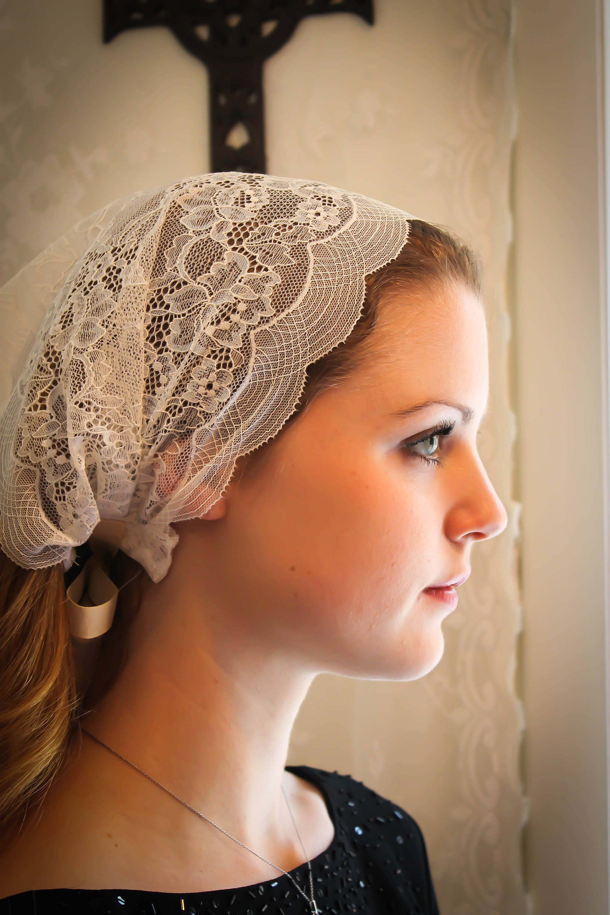 Evintage Veils~ So Soft Headwrap Embroidered Light Ivory Stretch Lace ...