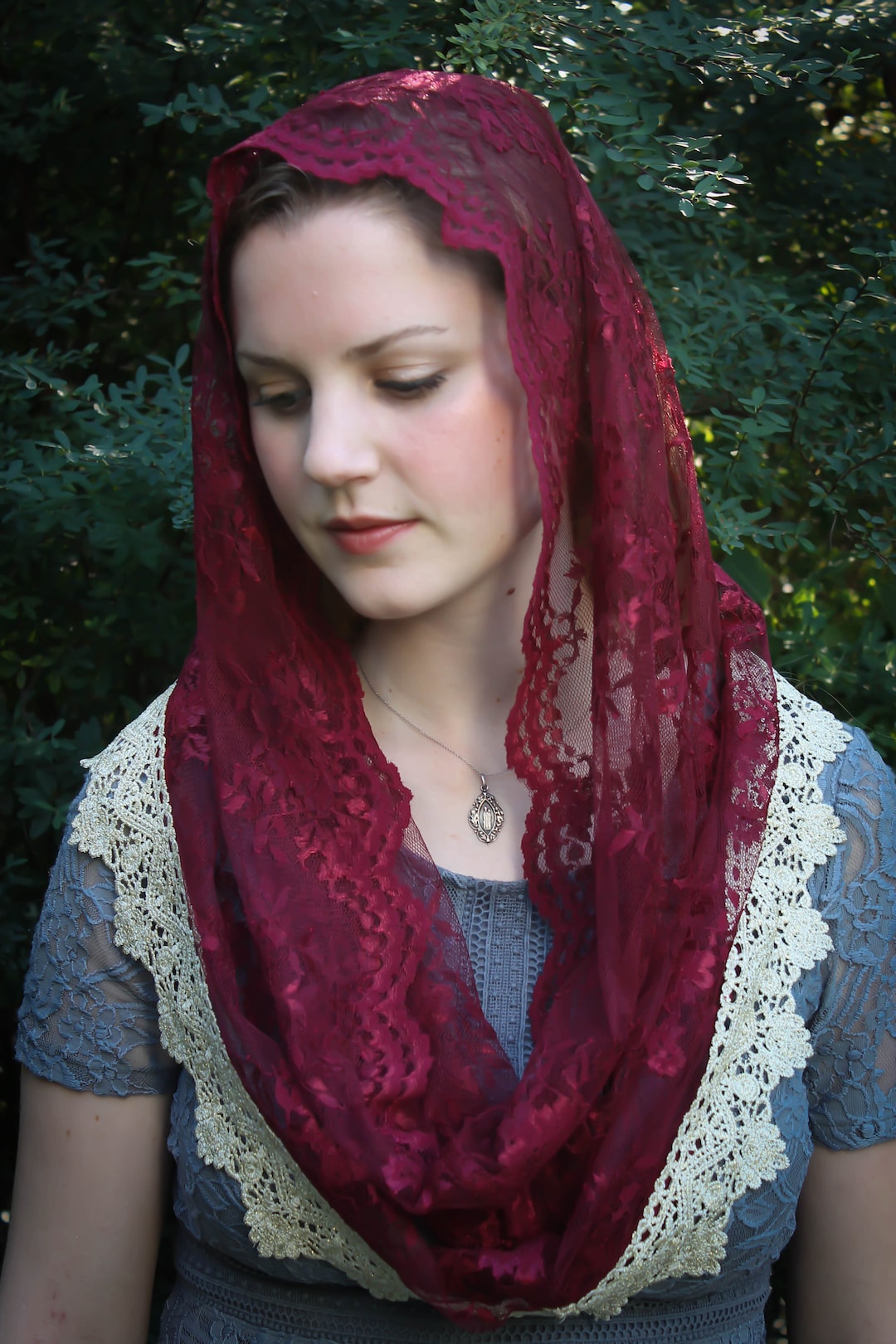 Evintage Veils~ READY TO SHIP Chantilly Soft Burgundy/gold Lace ...