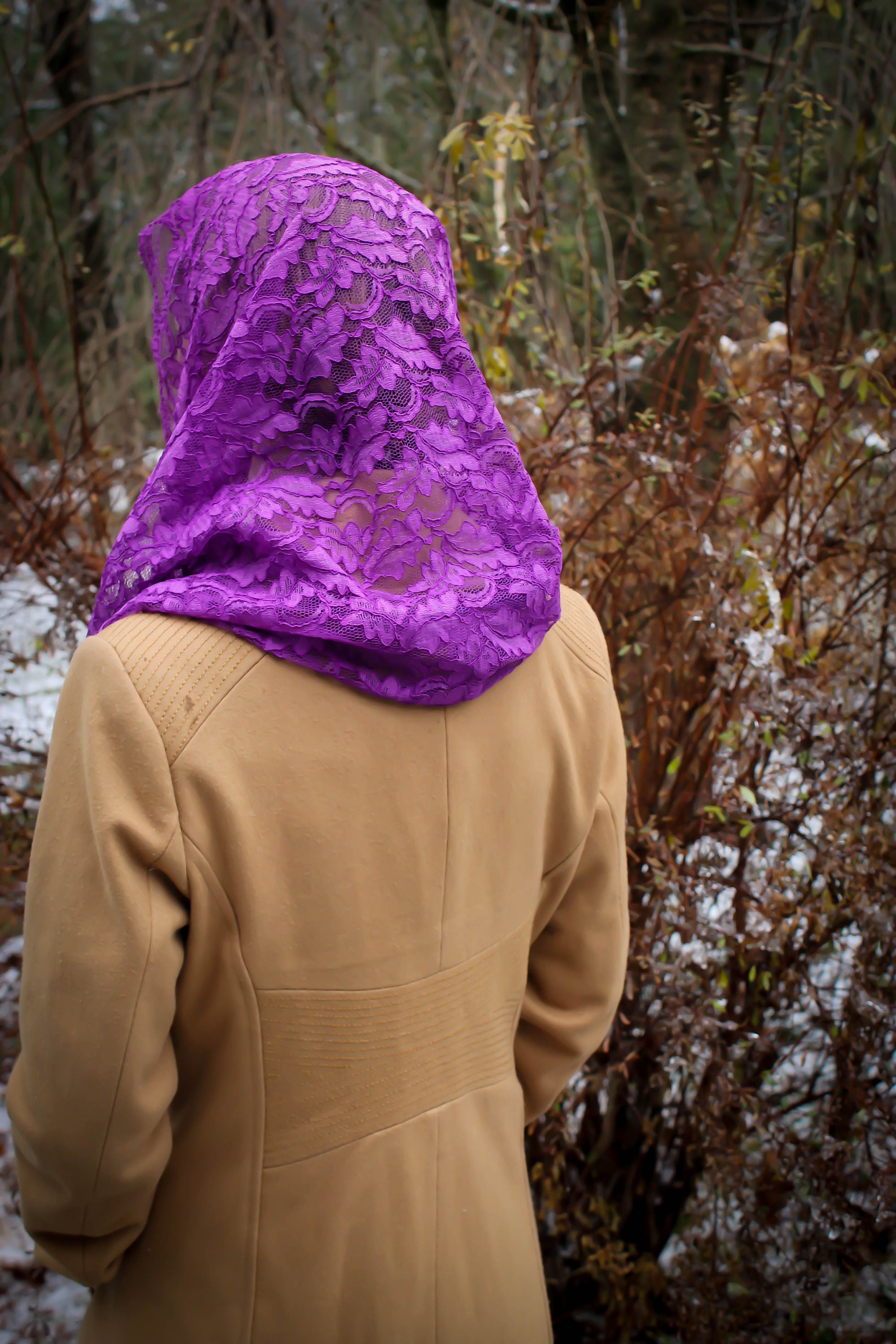 Evintage Veils~ Regina Caeli Advent/Lent Rich Purple Embroidered Lace ...