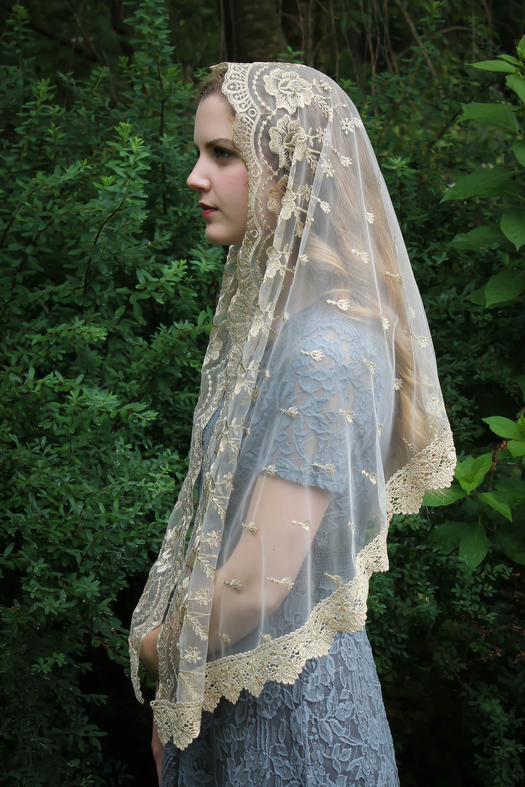 Evintage Veils~ Our Lady of Guadalupe Lovely Ivory & Gold OR Red ...