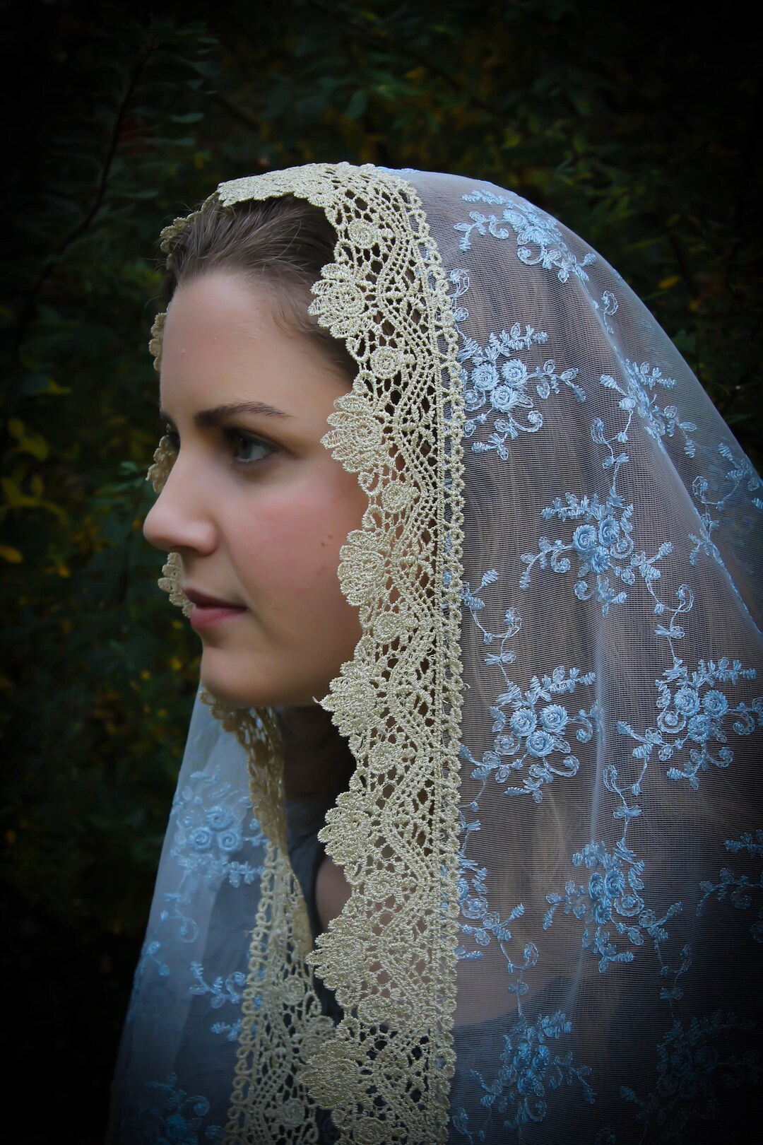 Evintage Veils~ Our Lady of the Rosary "joyful Mysteries" Marian Blue ...
