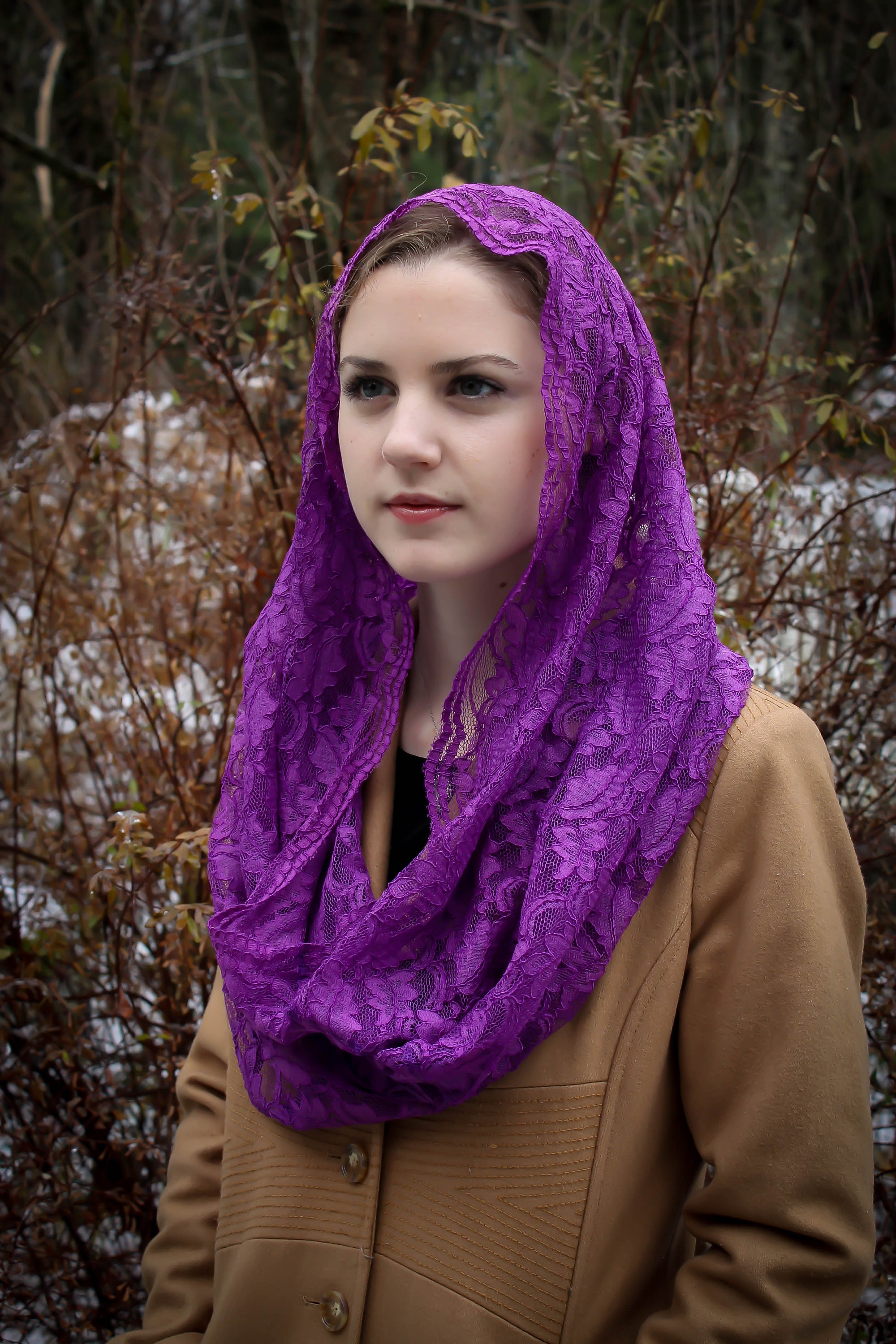 Evintage Veils~ Regina Caeli Advent/Lent Rich Purple Embroidered Lace ...