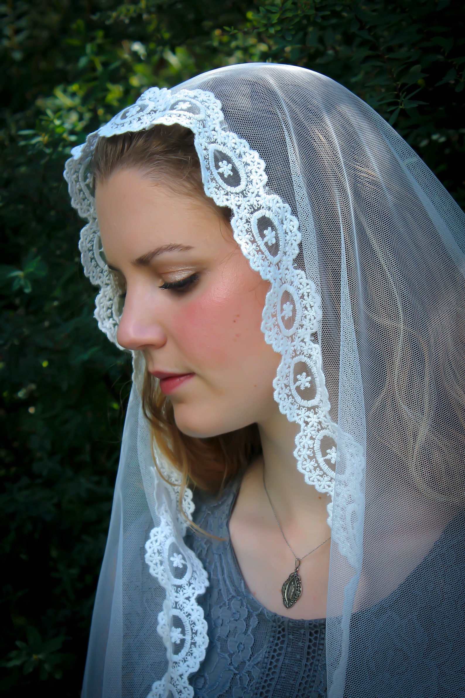 Evintage Veils~light Ivory Cameo Lace Long First Communion Confirmation ...
