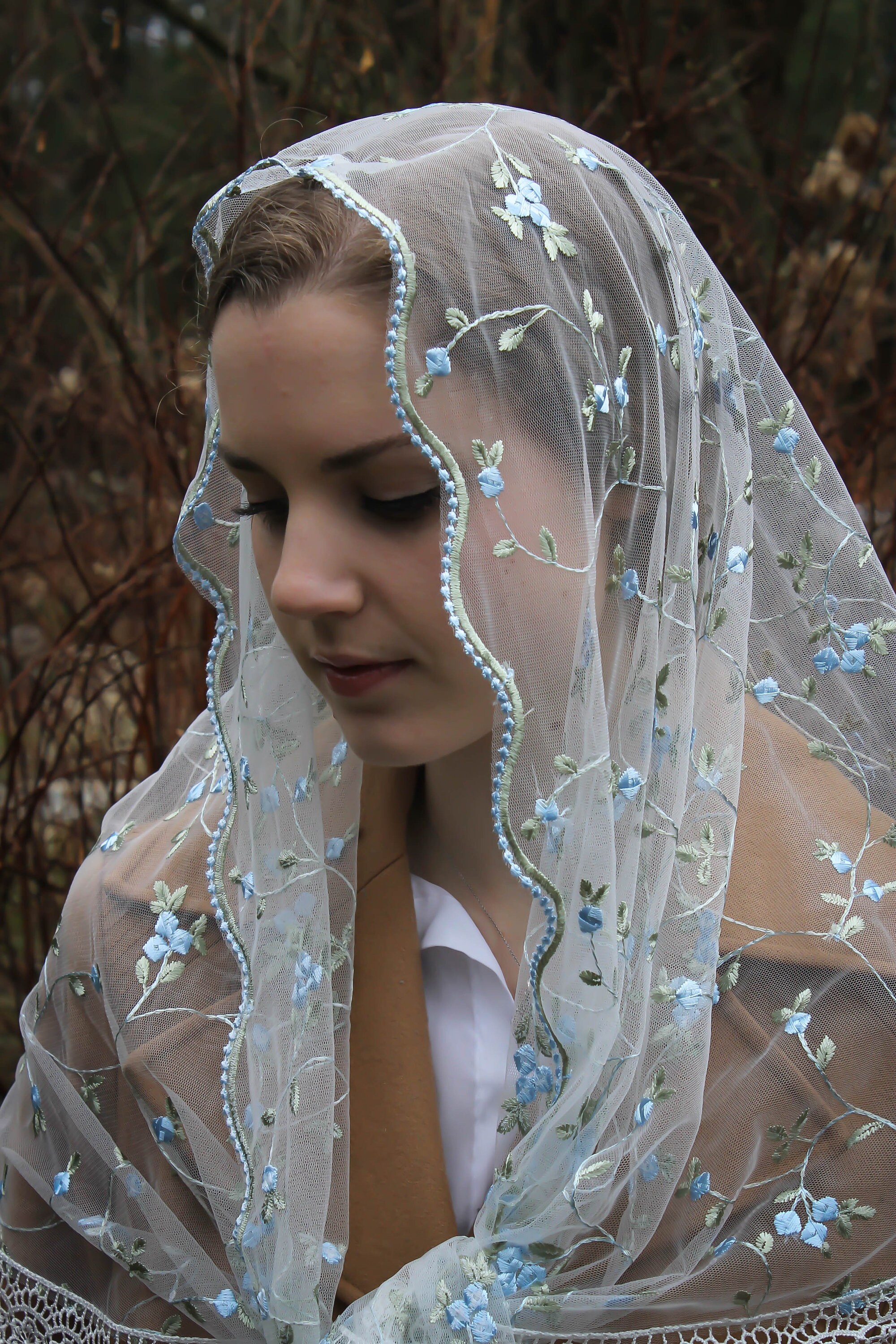 Evintage Veils~ST. Therese Little Flower Marian Blue Fringe Lace ...