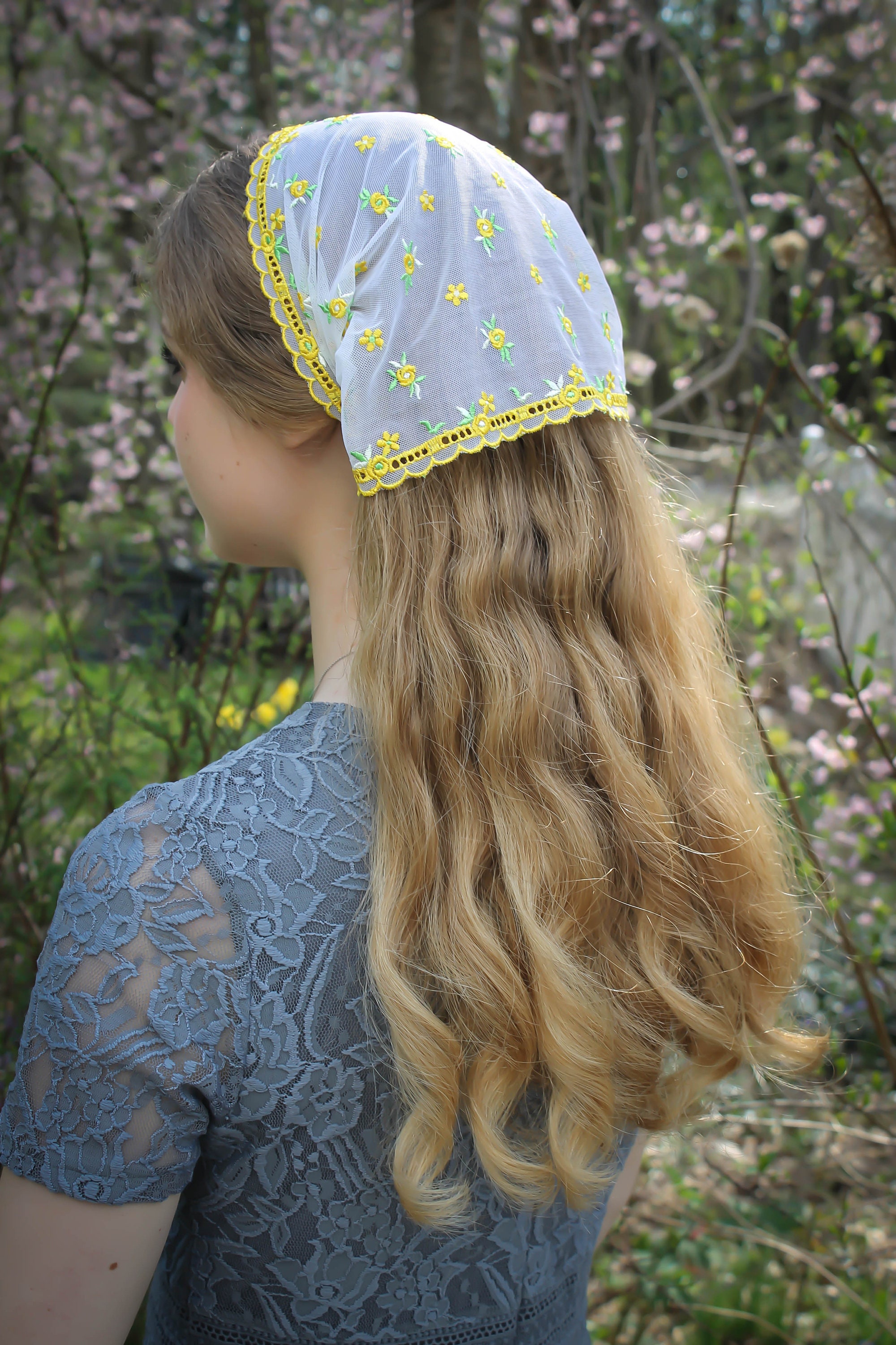 Evintage Veils~ So Soft Headwrap Embroidered Lent Little Flower on ...