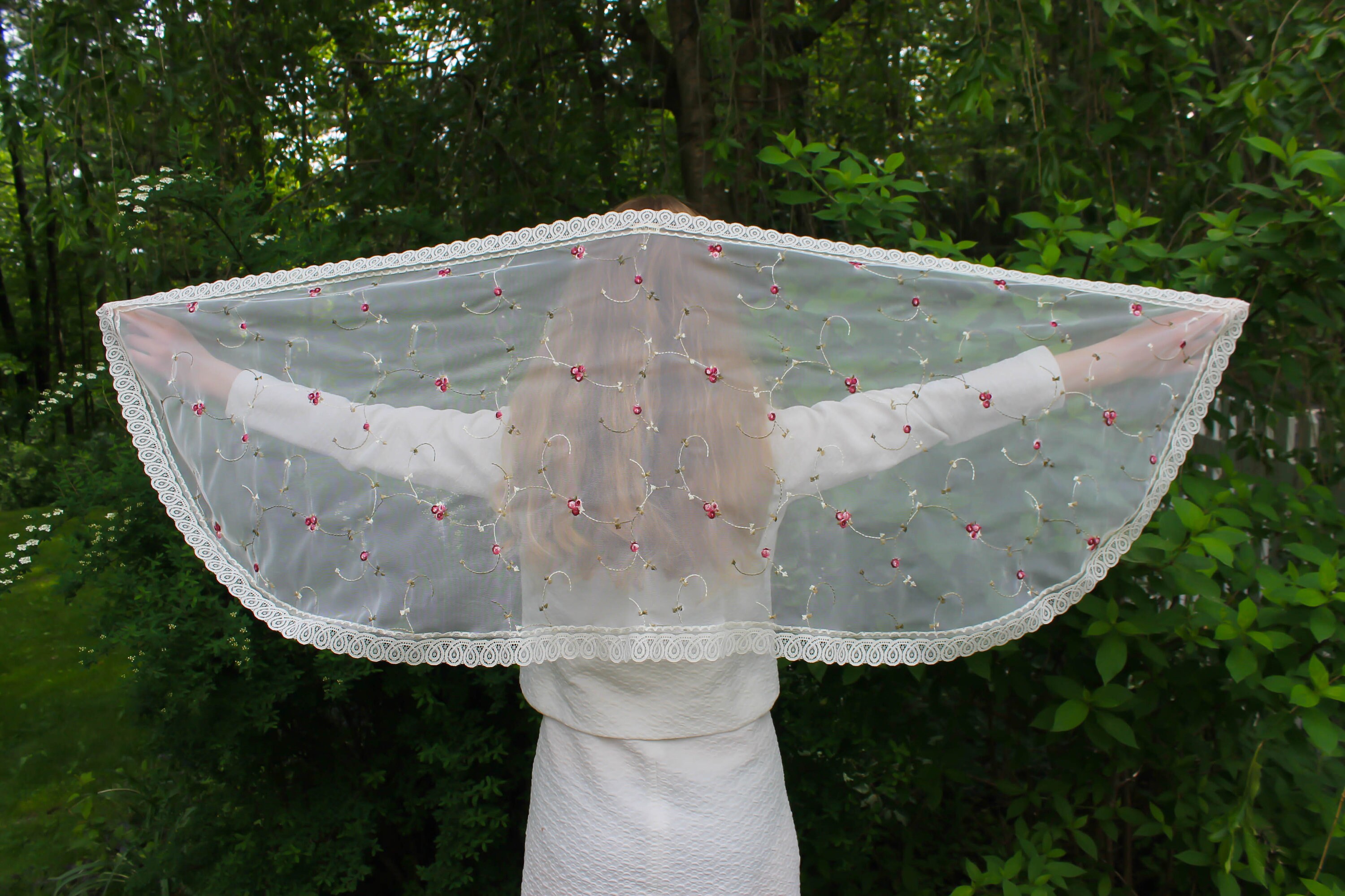 Evintage Veils~ St Therese Ivory Floral Embroidered Lace Mantilla ...