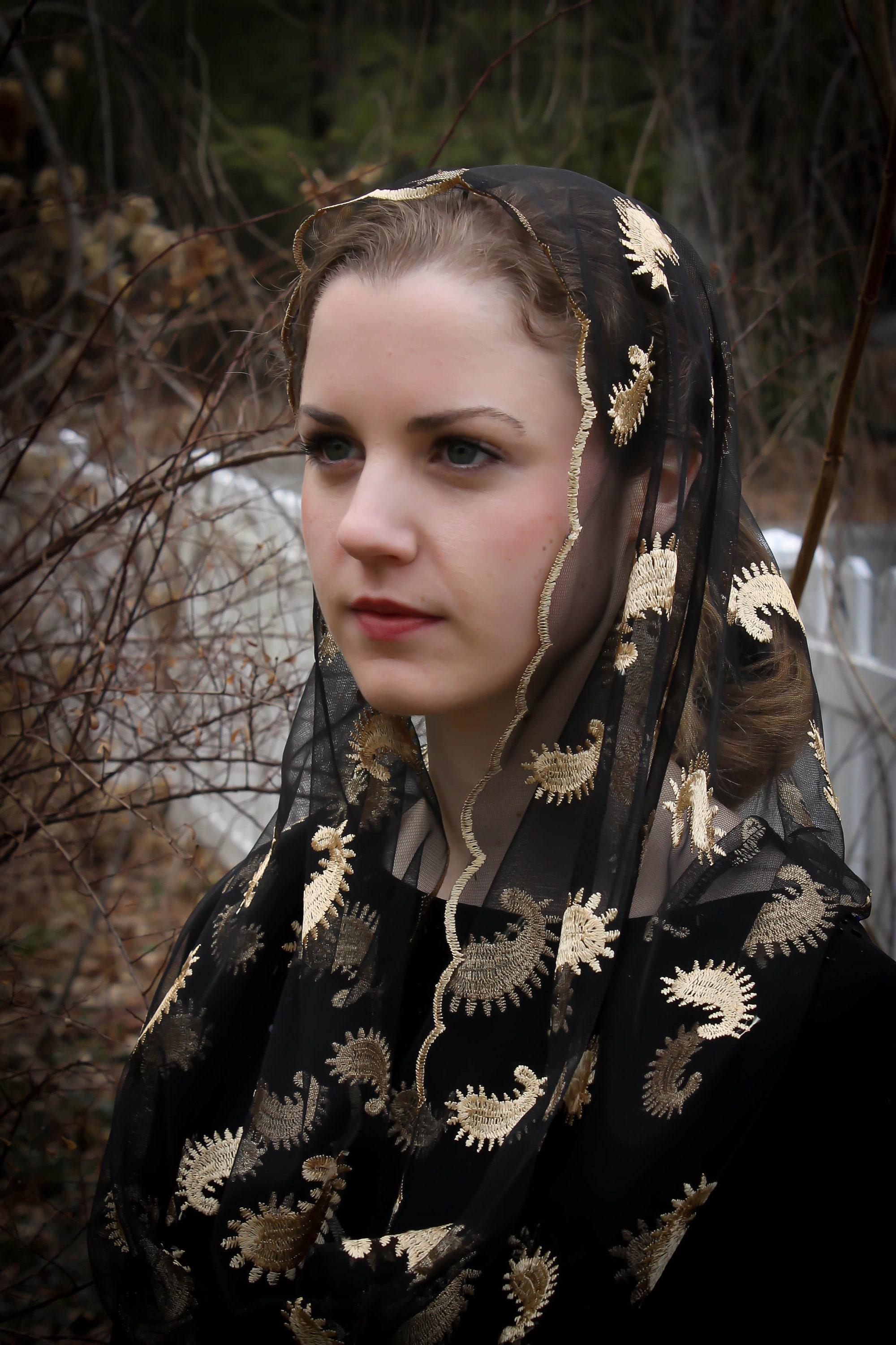 Evintage Veils~ NOT QUITE PERFECT Queen of Peace Soft Black & Gold ...