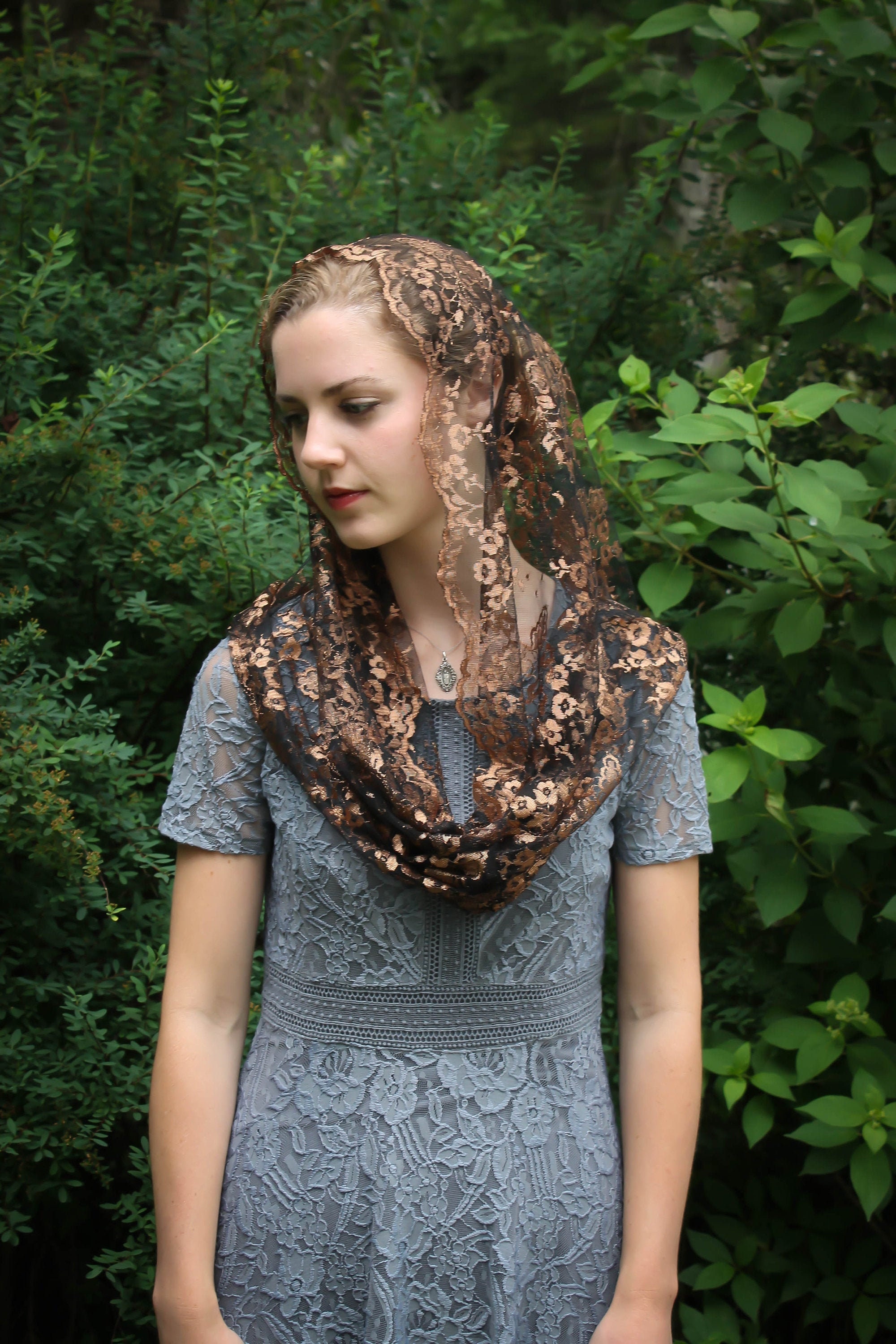 Evintage Veils~ Queen of Peace Soft Copper & Black Embroidered ...