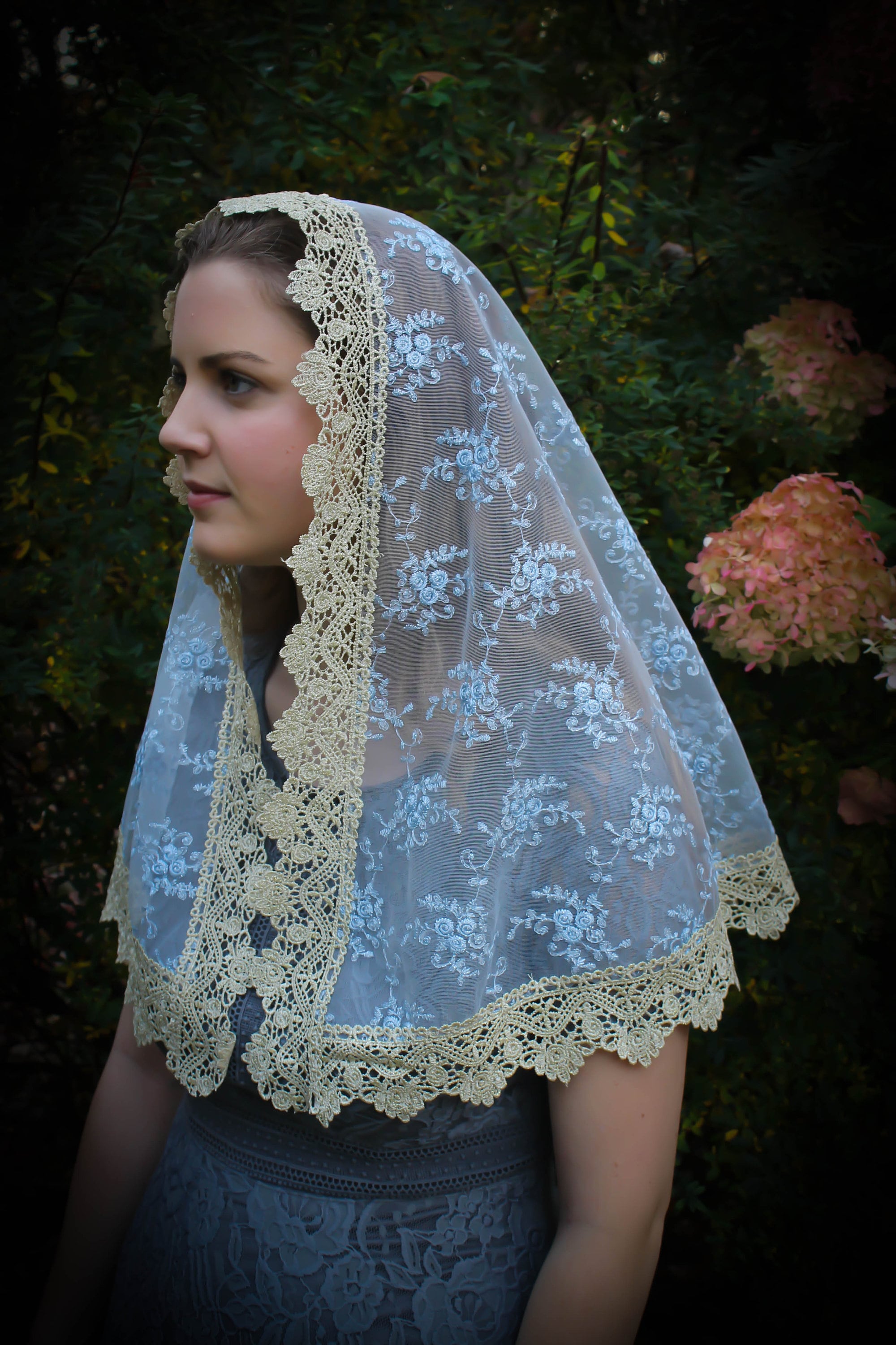 Evintage Veils~ Our Lady of the Rosary Joyful Mysteries Marian Blue ...
