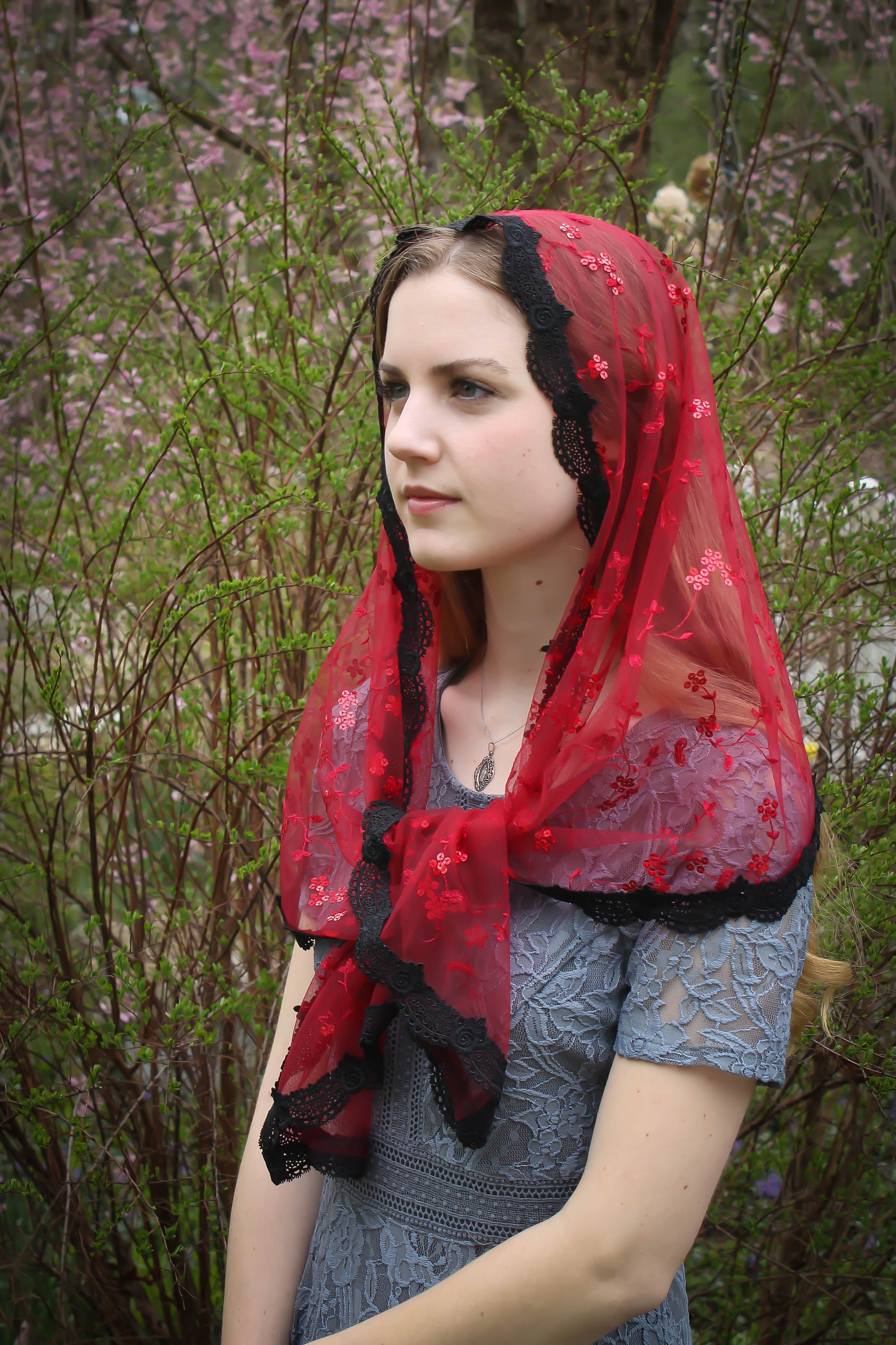 Evintage Veils~ READY TO SHIP Lovely Pentecost Red Sequinned ...