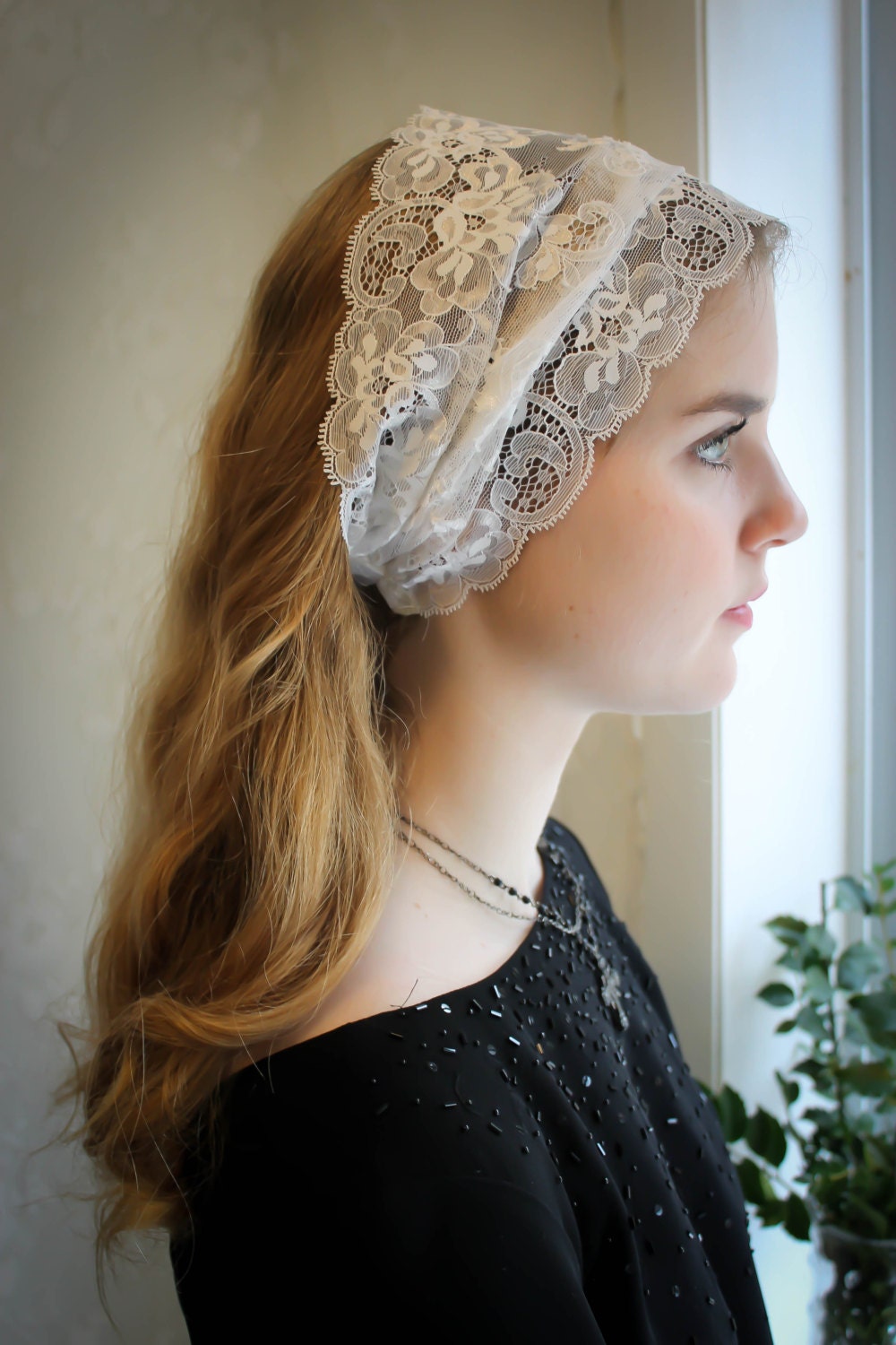 Evintage Veils~ So Soft Headwrap Embroidered Chantilly Lace Headband ...