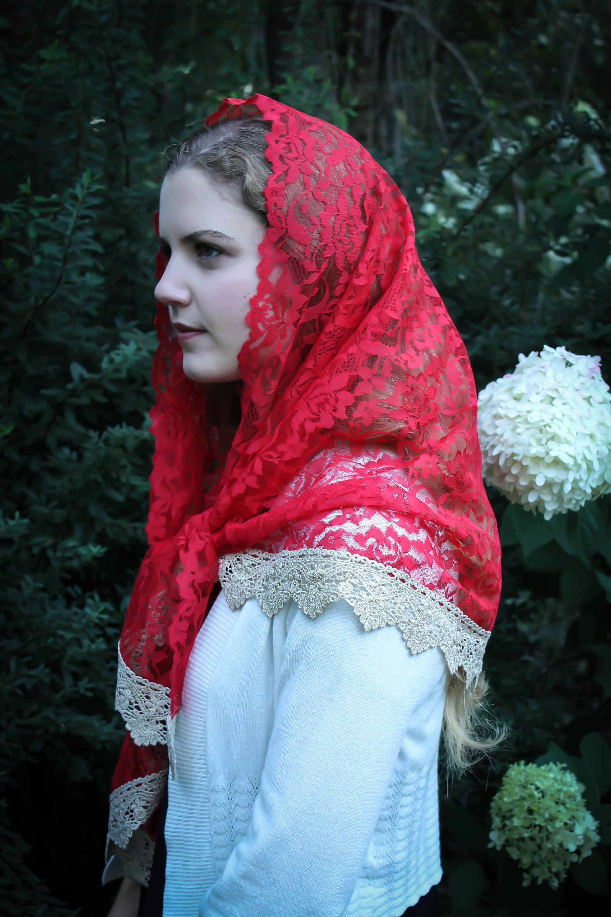 Evintage Veils~ Lovely Pentecost Red/Gold or Ivory/Gold Embroidered ...