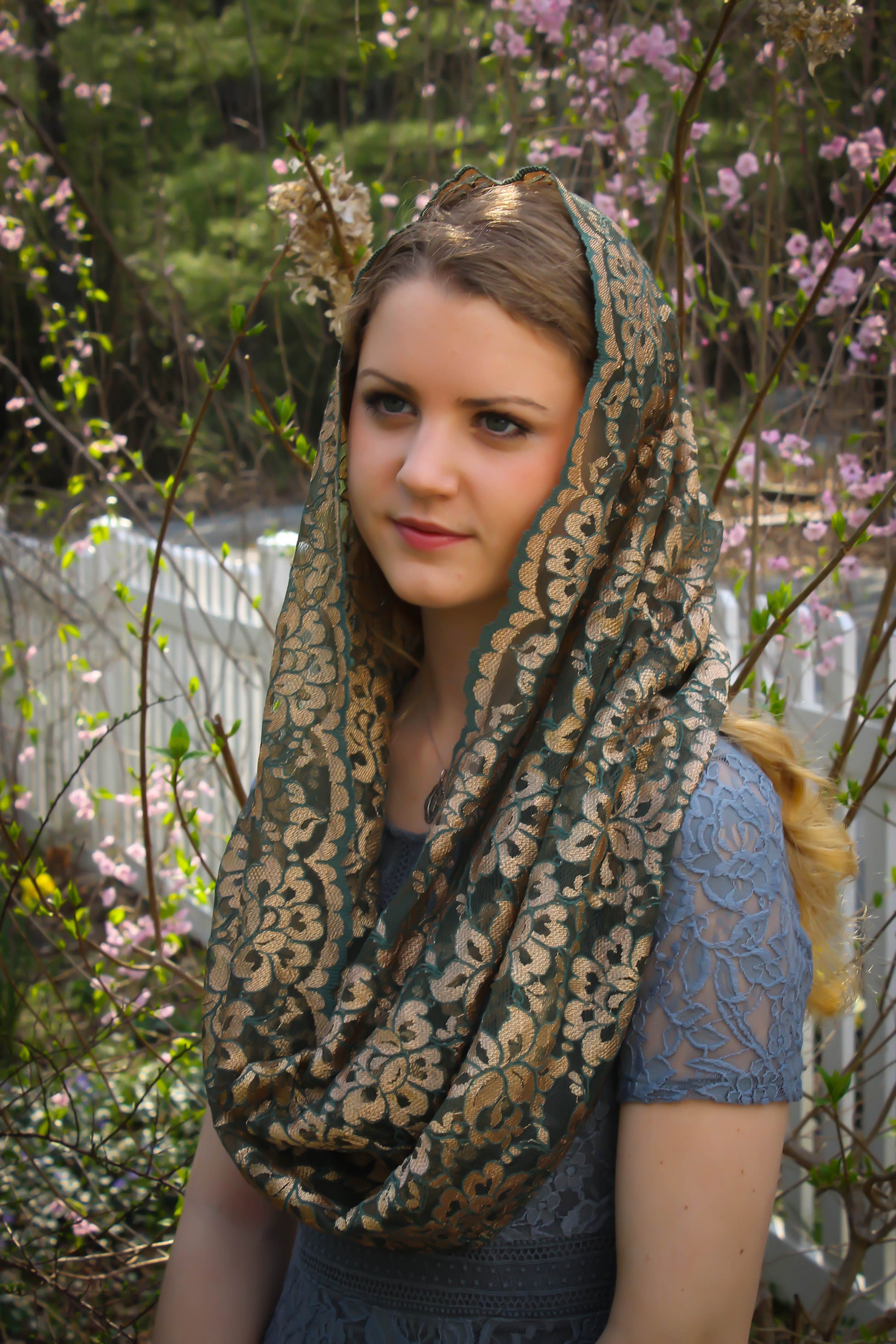 Evintage Veils~ Teal & Gold Embroidered Super Soft Lace Infinity Shape ...