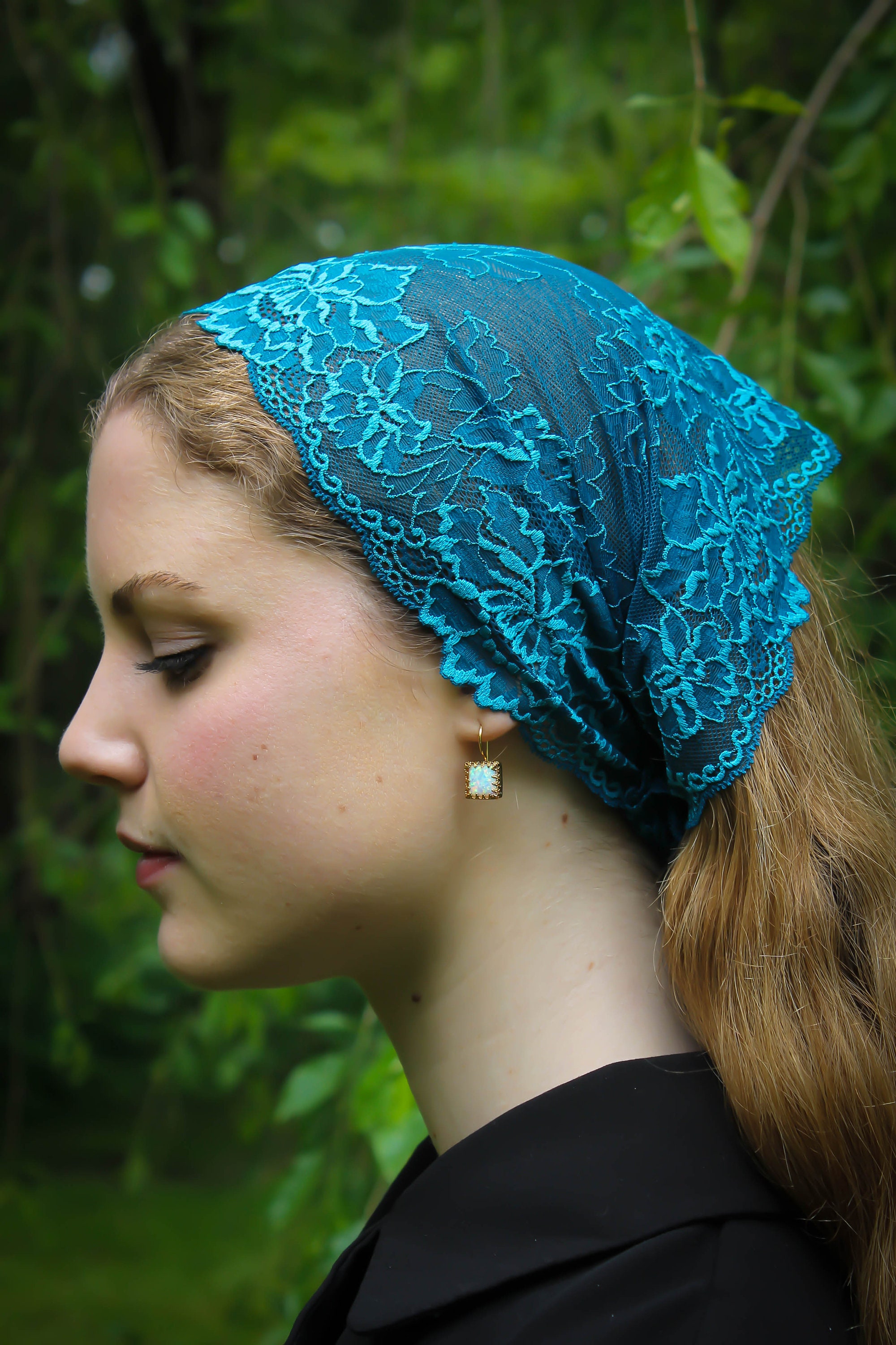 Evintage Veils~ So Soft Headwrap Deep Ocean Blue Floral Stretch Lace ...