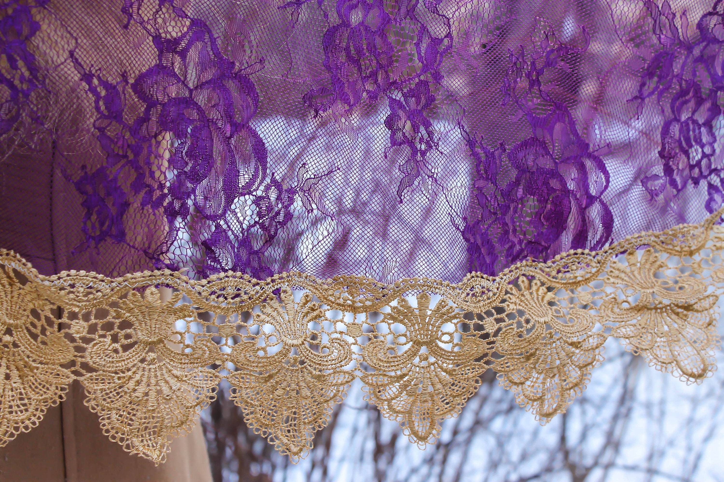 Evintage Veils~Lent/Advent Purple & Gold Leaf Trim Floral Lace Wrap ...