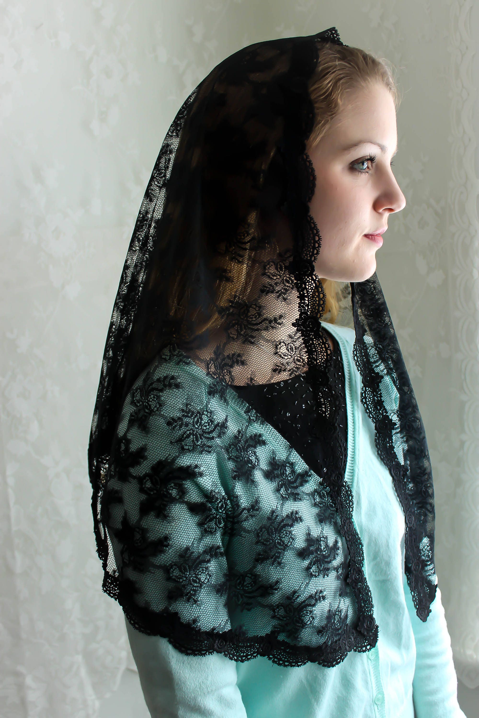 Evintage Veils~ Traditional Black Vintage Inspired Lace Triangle ...