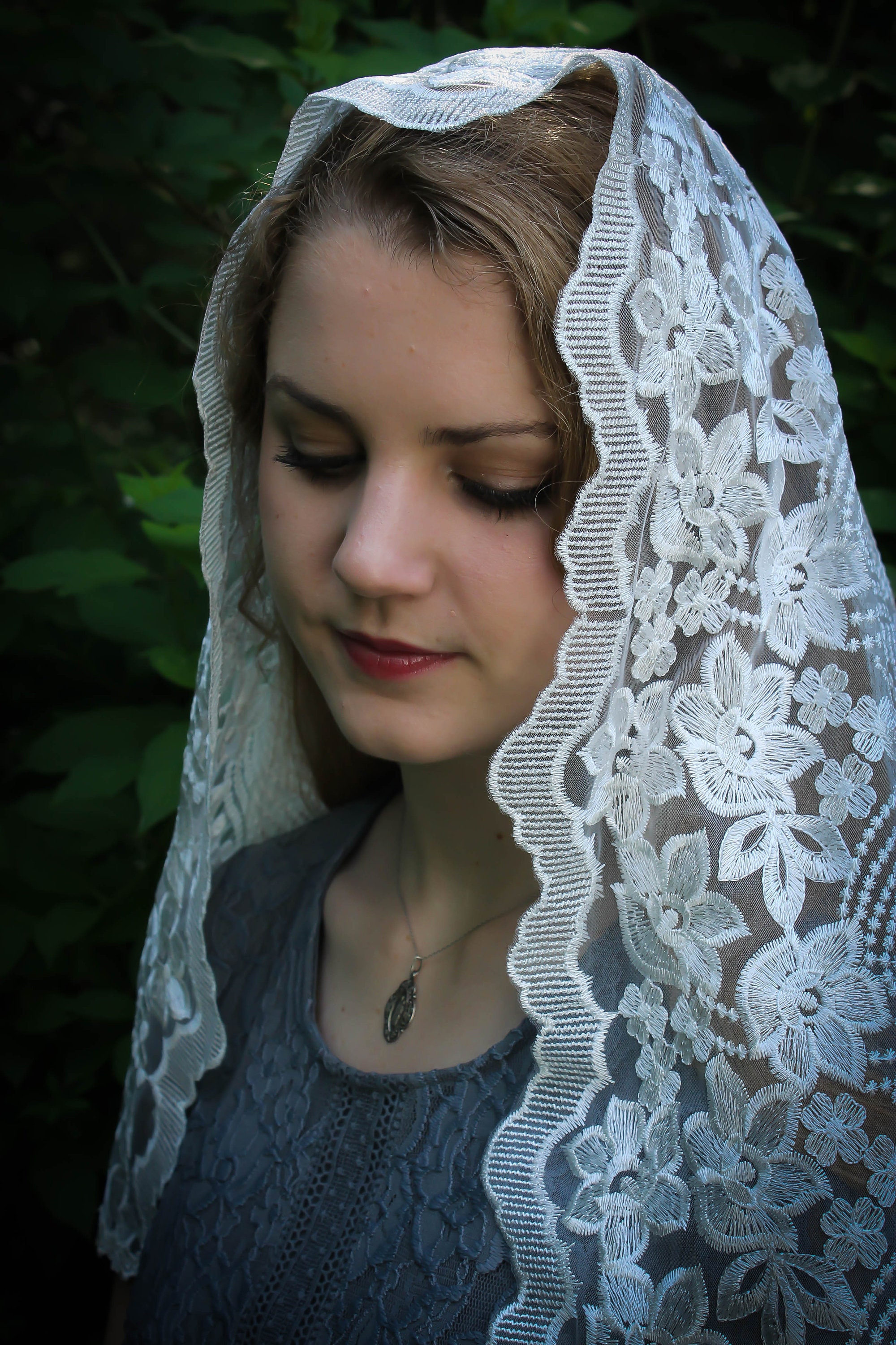 Evintage Veils~ Our Lady of Guadalupe Lovely White Floral Embroidered ...