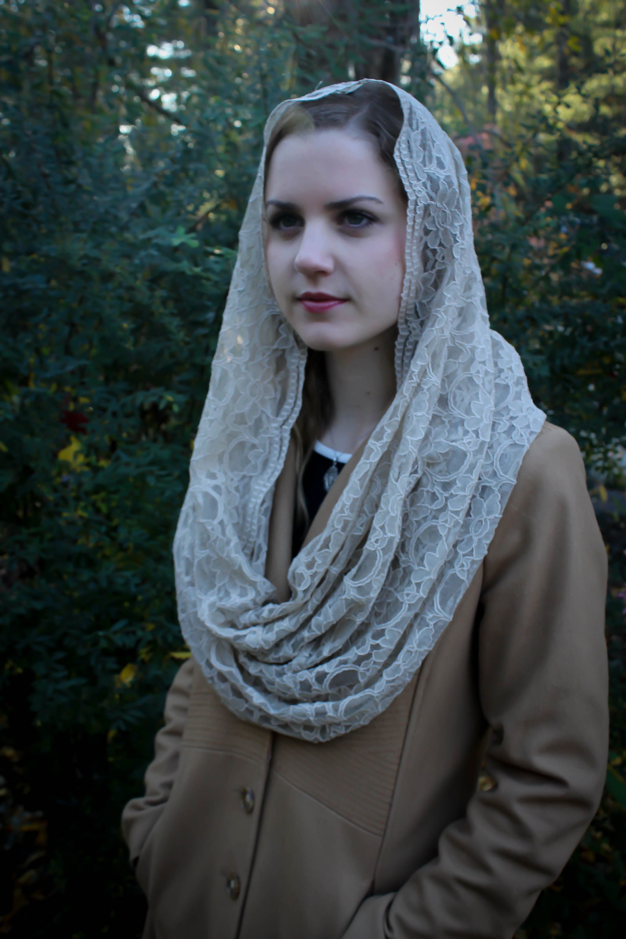 Evintage Veils~ Regina Caeli Soft Beige Embroidered Lace Chapel Veil ...