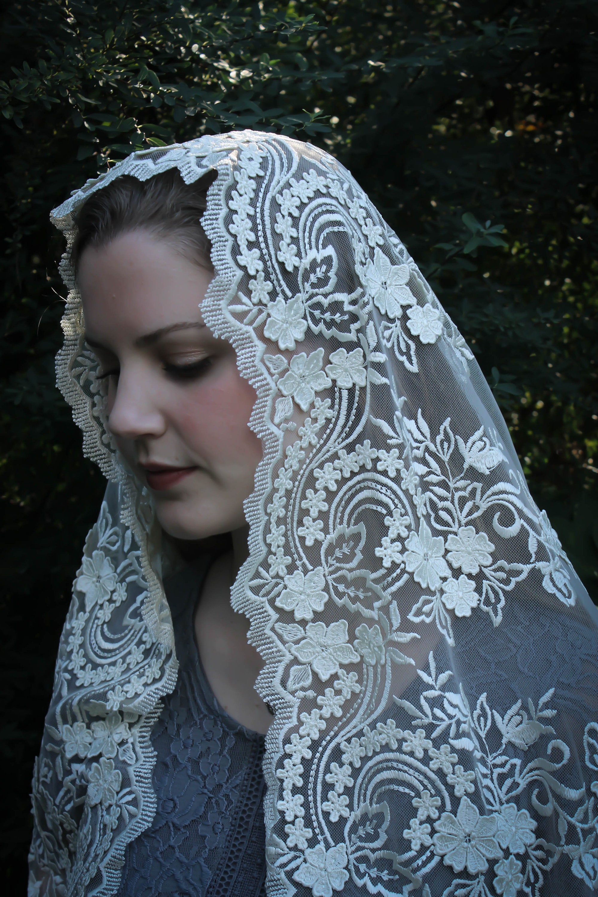 Evintage Veils~ READY TO SHIP Salve Regina Lovely Ivory Embroidered ...