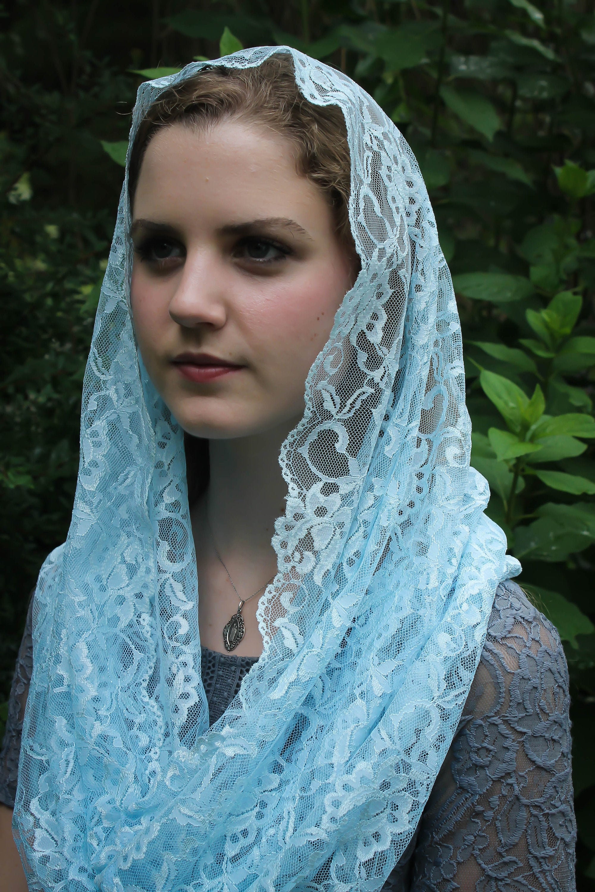 Evintage Veils: Lovely Marian Blue Chantilly Lace Infinity Mantilla ...