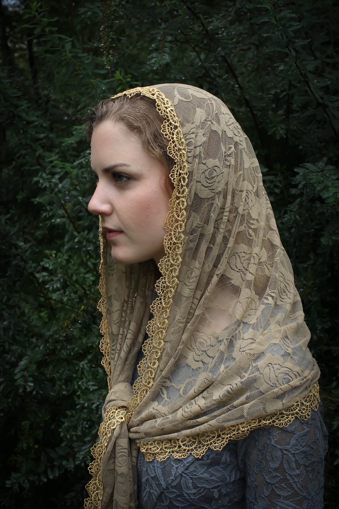 Evintage Veils Mystical Rose Deep Beige and Gold Lace | Etsy