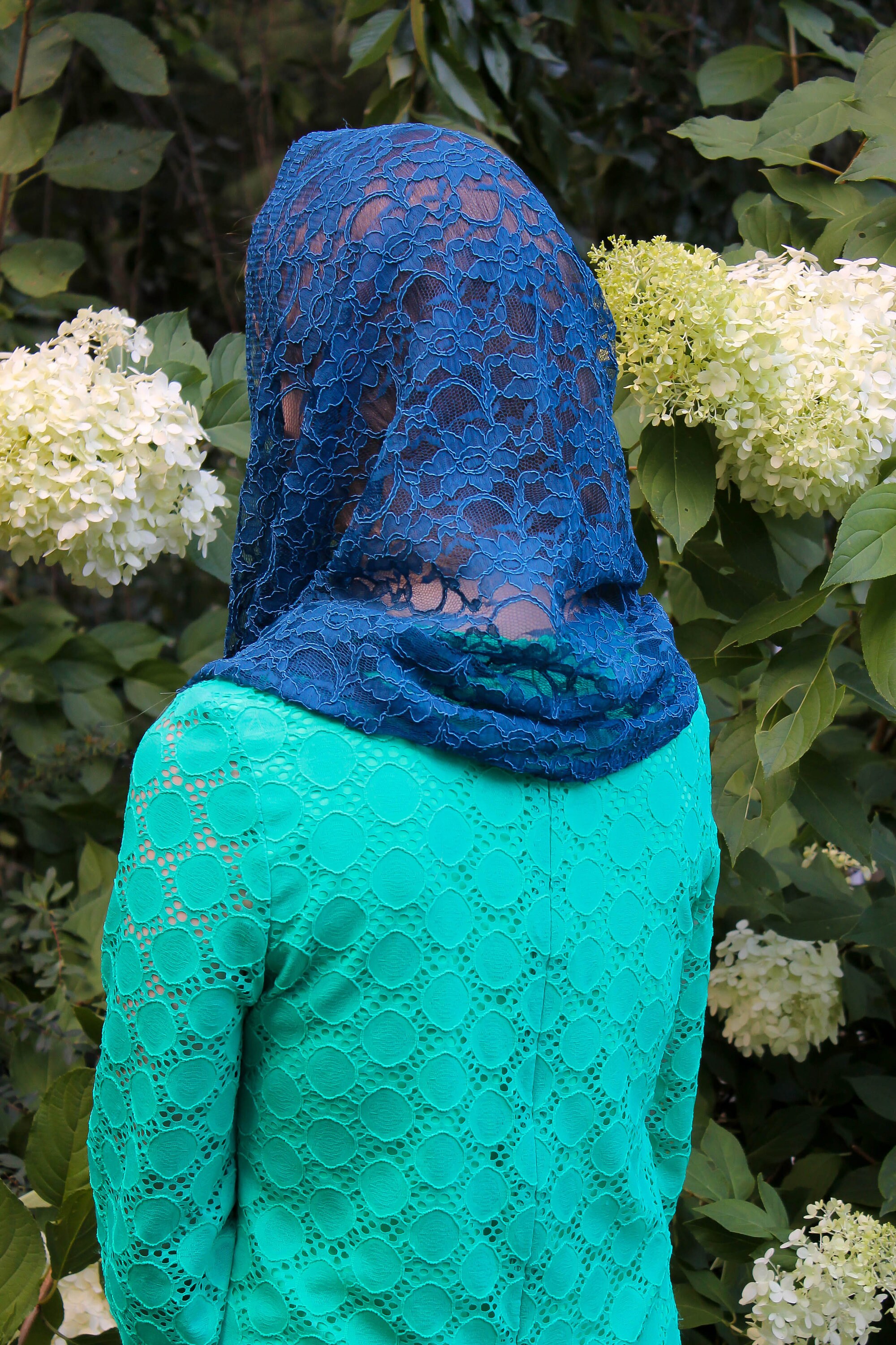 Evintage Veils: Light Cobalt Blue French Lace Infinity Veil Chapel Veil ...