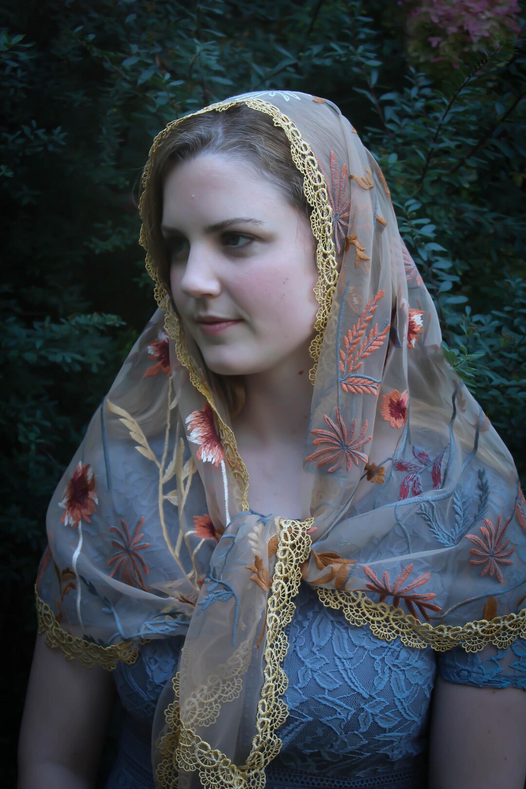 Evintage Veils~ Mystical Rose Wildflower Mocha and Gold Lace Mantilla ...
