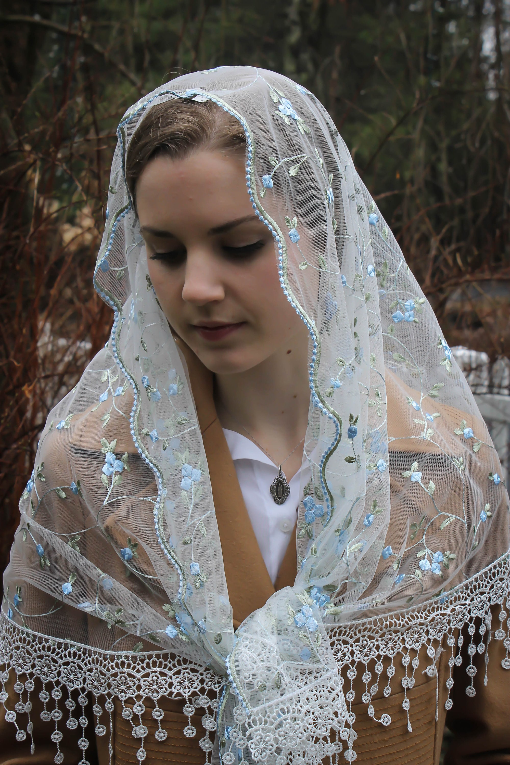 Evintage Veils~ST. Therese Little Flower Marian Blue Fringe Lace ...