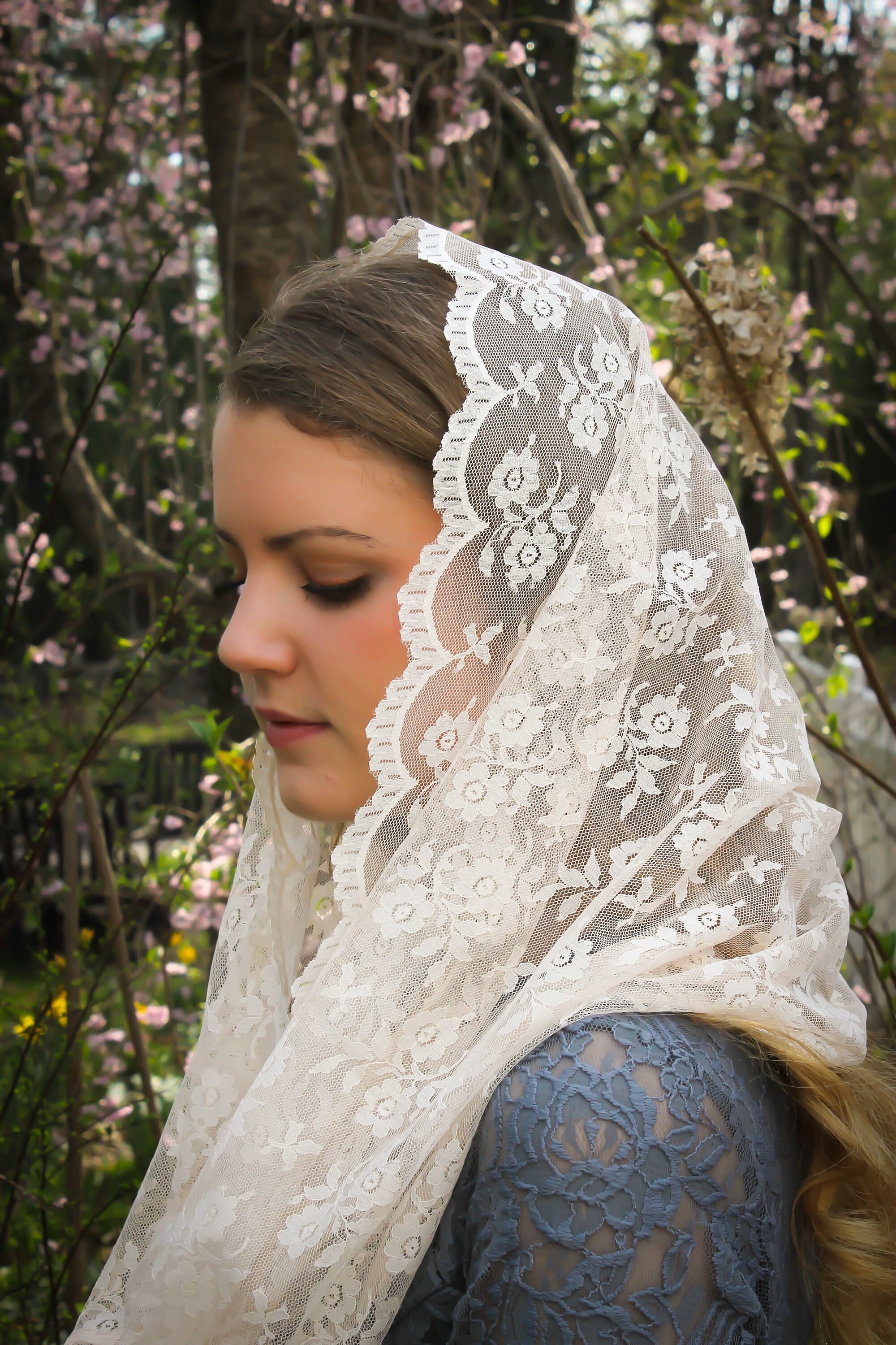 Evintage Veils: Ready to Ship Light Peach Blush Lace Vintage inspired ...