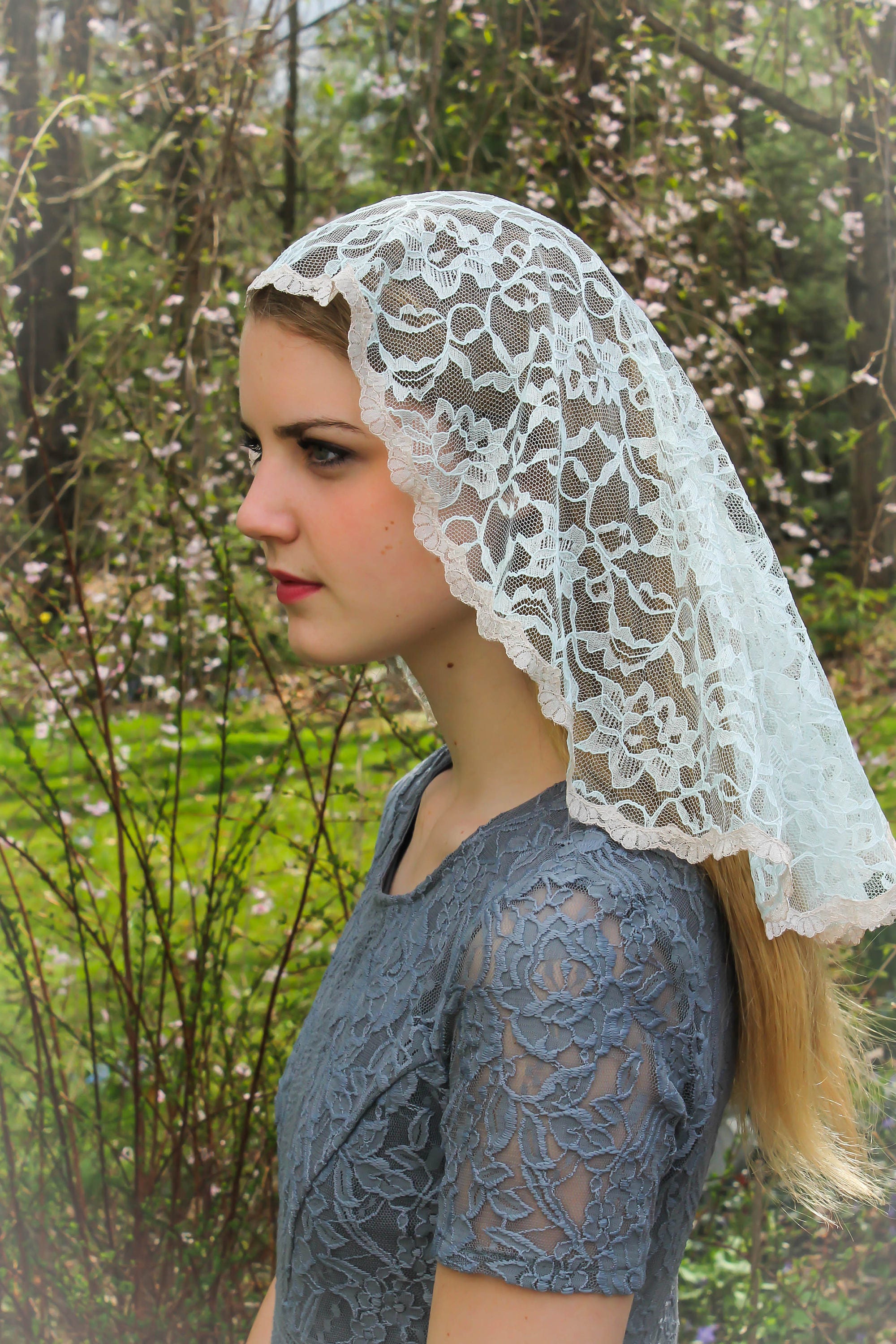Evintage Veils~ Princess Style Seafoam Green Lace Traditional Catholic ...