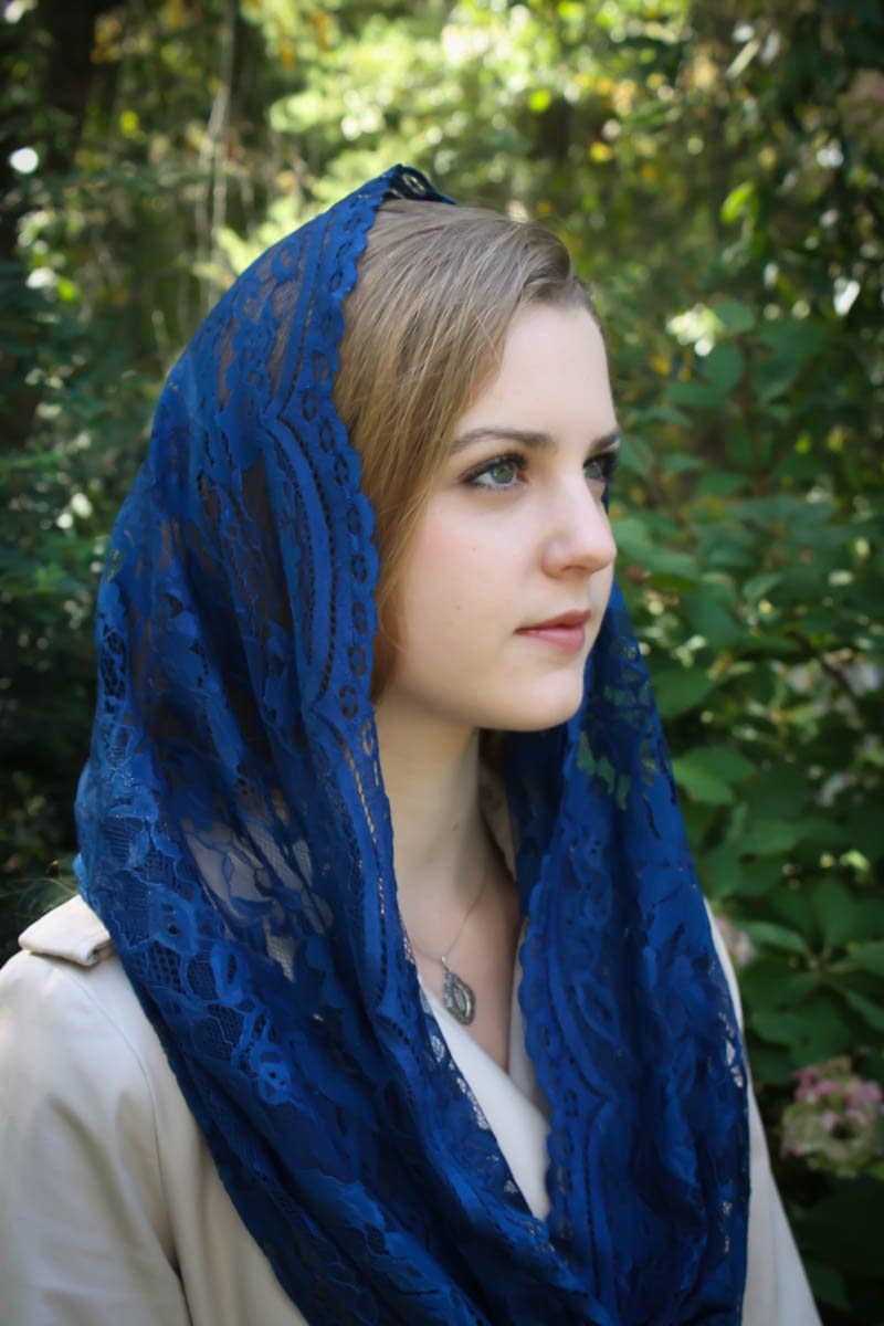 Evintage Veils: Our Lady Queen of Peace Royal Blue French Lace Infinity ...