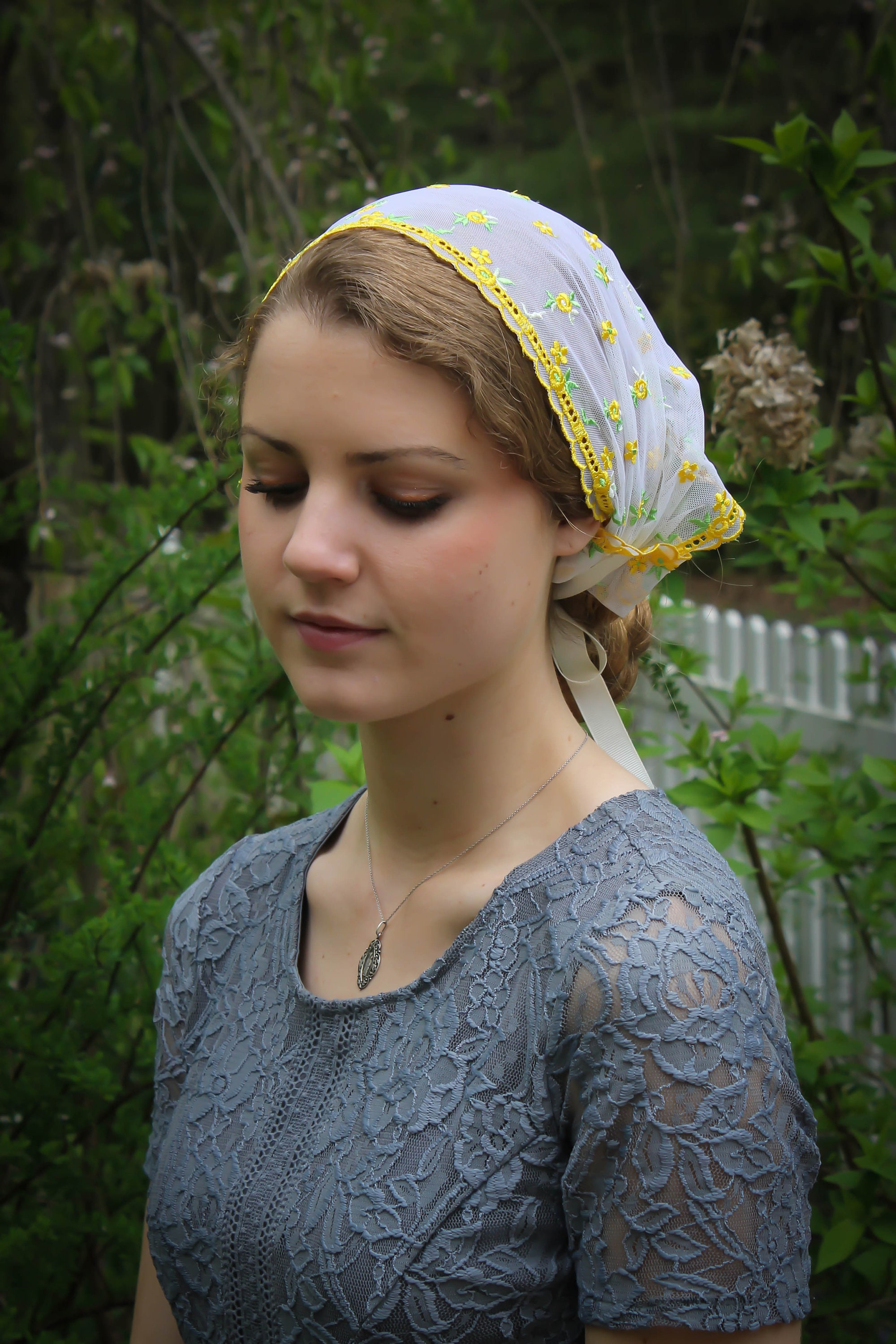 Evintage Veils~ So Soft Headwrap Embroidered Lent Little Flower on ...
